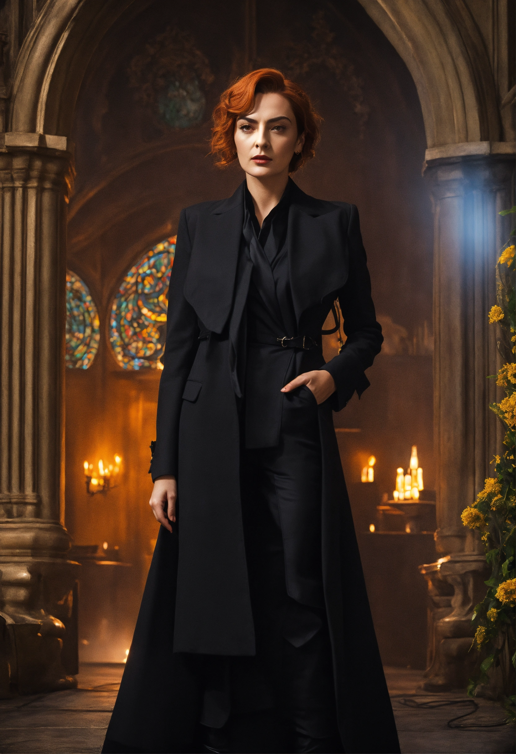 Lexica - Good omens as woman, female Crowley wearing black clothes suit