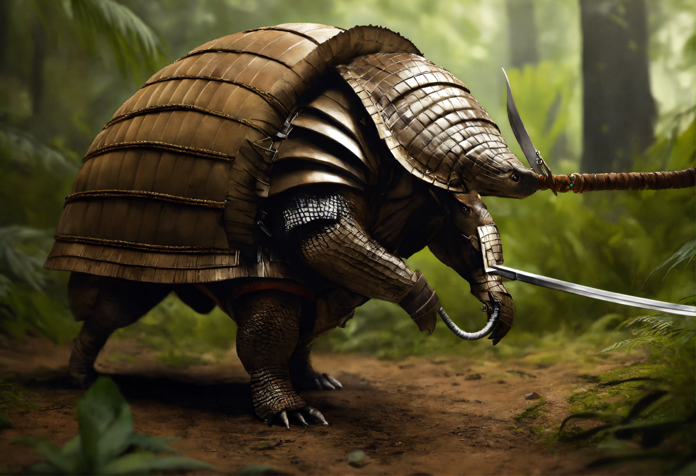 Lexica - Armadillo samurai. Jungle. Hyper realistic.