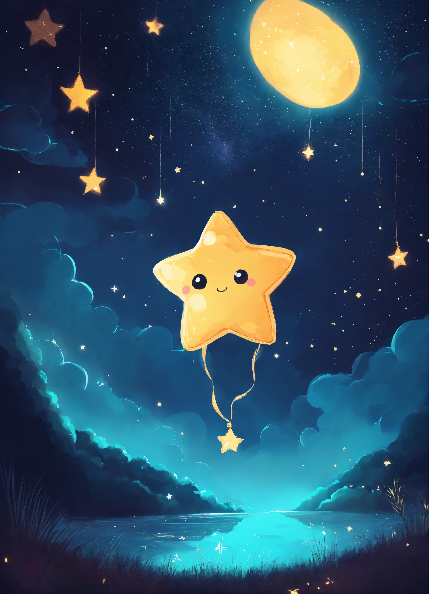 Lexica - An image of cute Star shining in the night sky, looking into ...