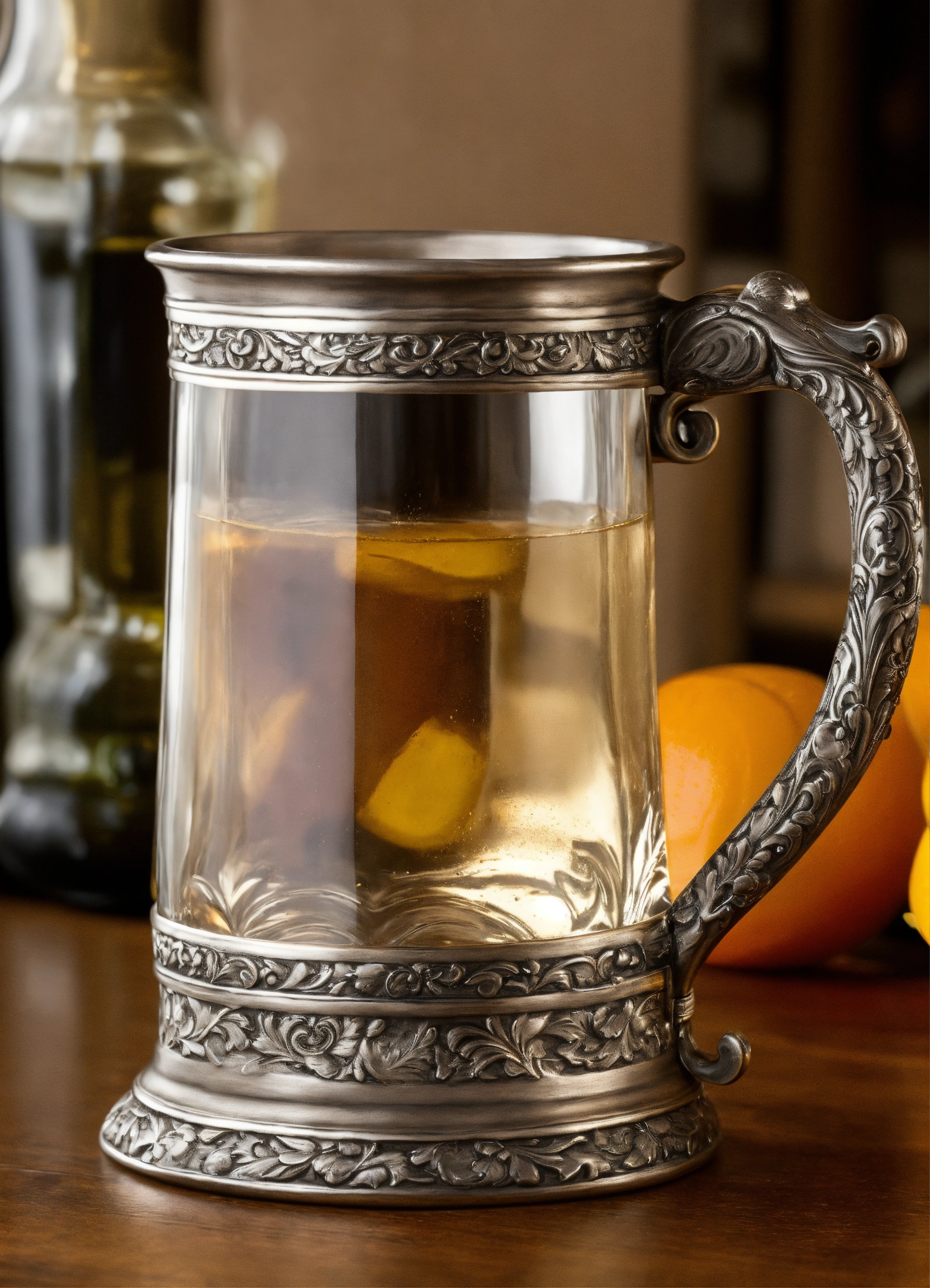 Lexica - A chilled glass tankard, sculpted pewter rims, , lip , bottom ...