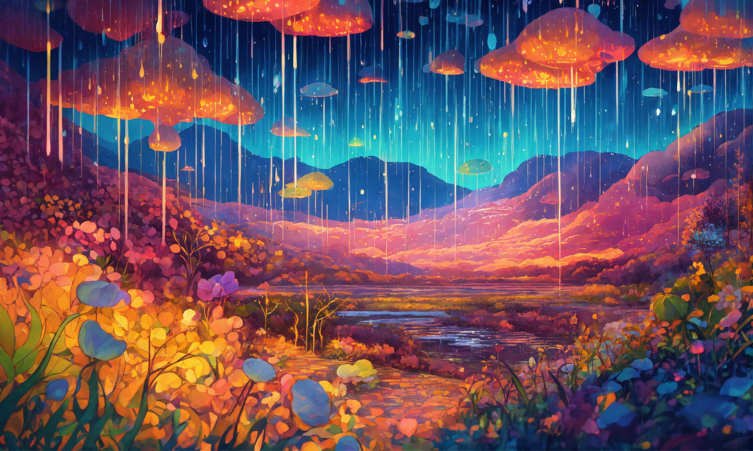 Lexica - An hyper detailed illustration of rain, which cast a calming ...