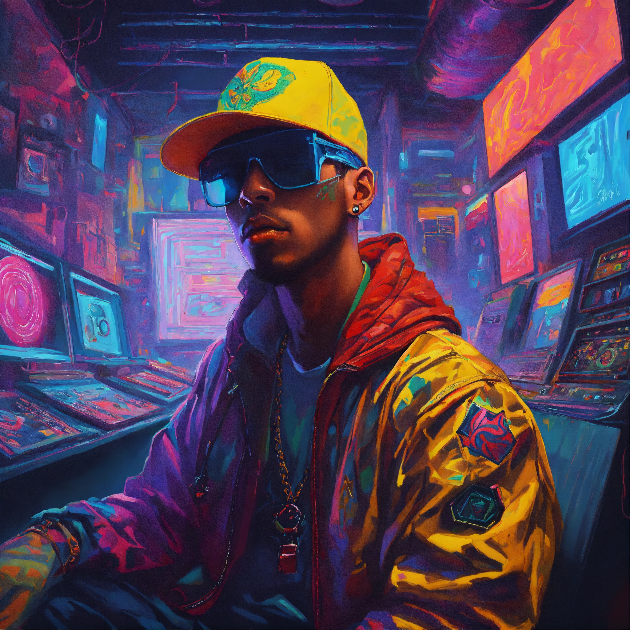 Lexica - Psychedelic Cyberpunk Rapper Artist, oil painting art style ...