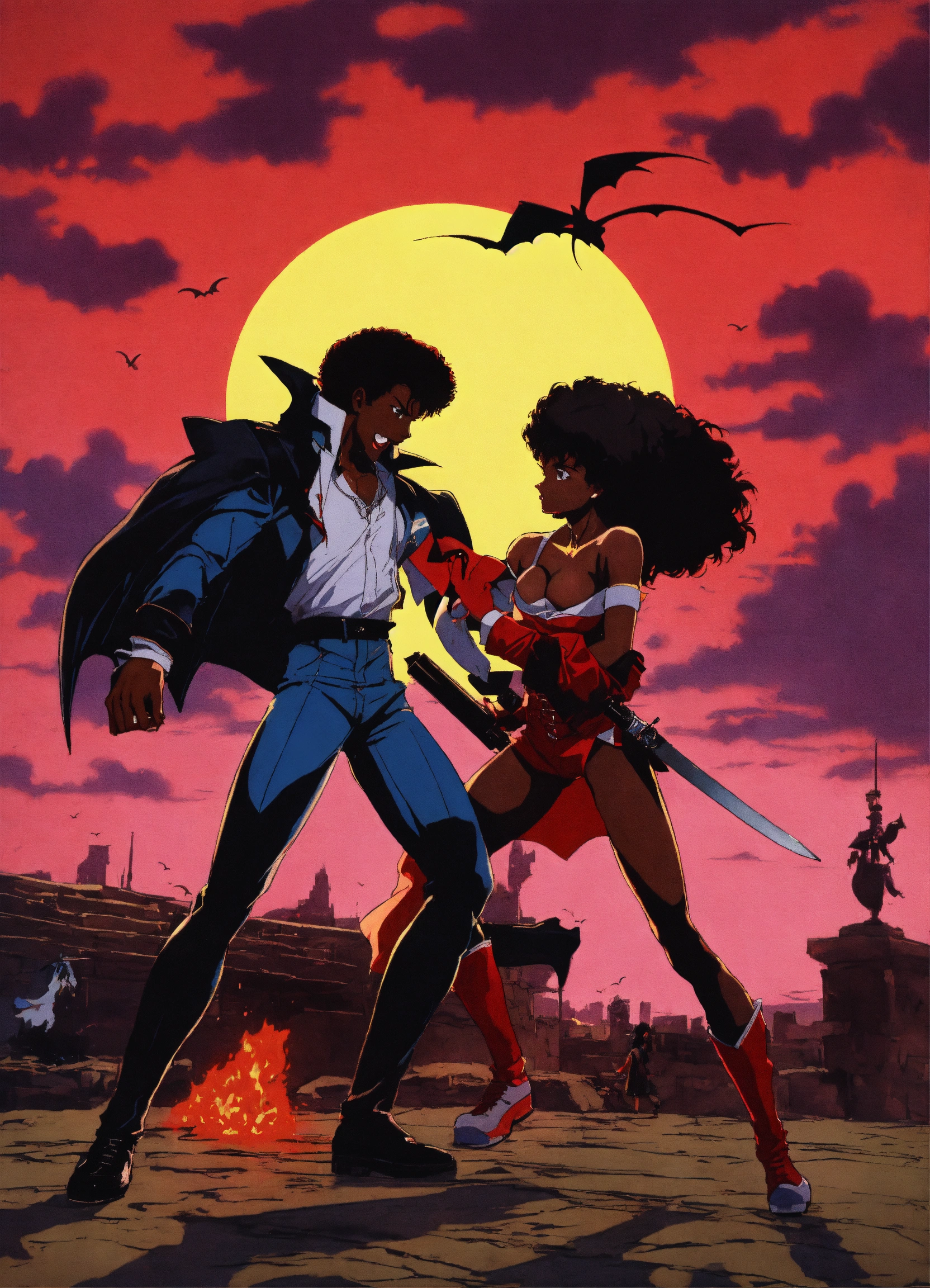 Lexica - 80s anime black characters fighting vampires