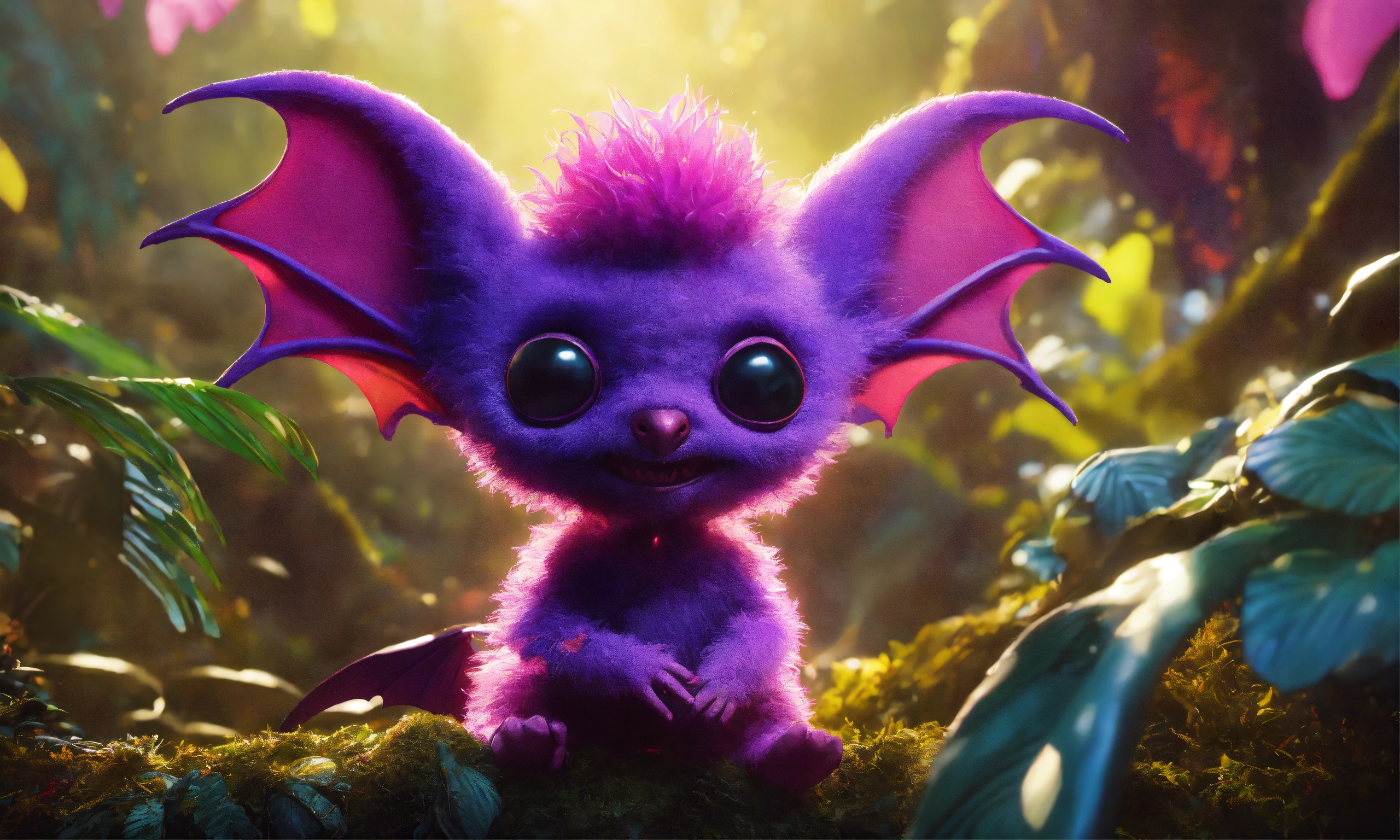 Lexica - Crazy cute fuzzy pink and purple alien fruitbat character with ...
