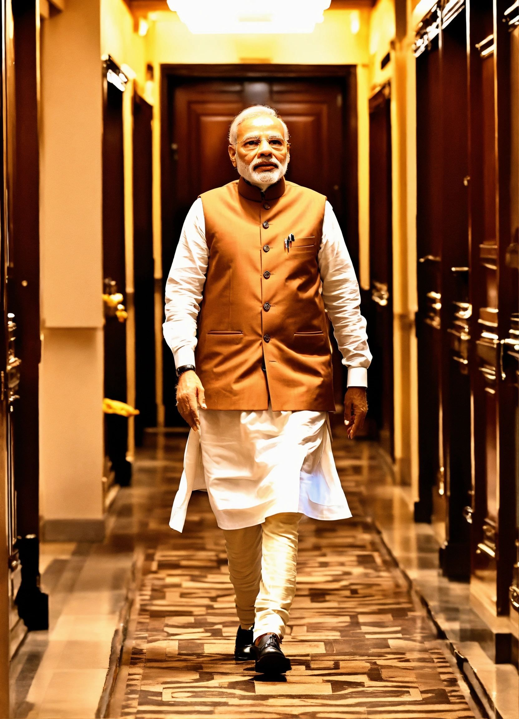 Lexica - Realistic picture of prime minister, modi, walking down from ...