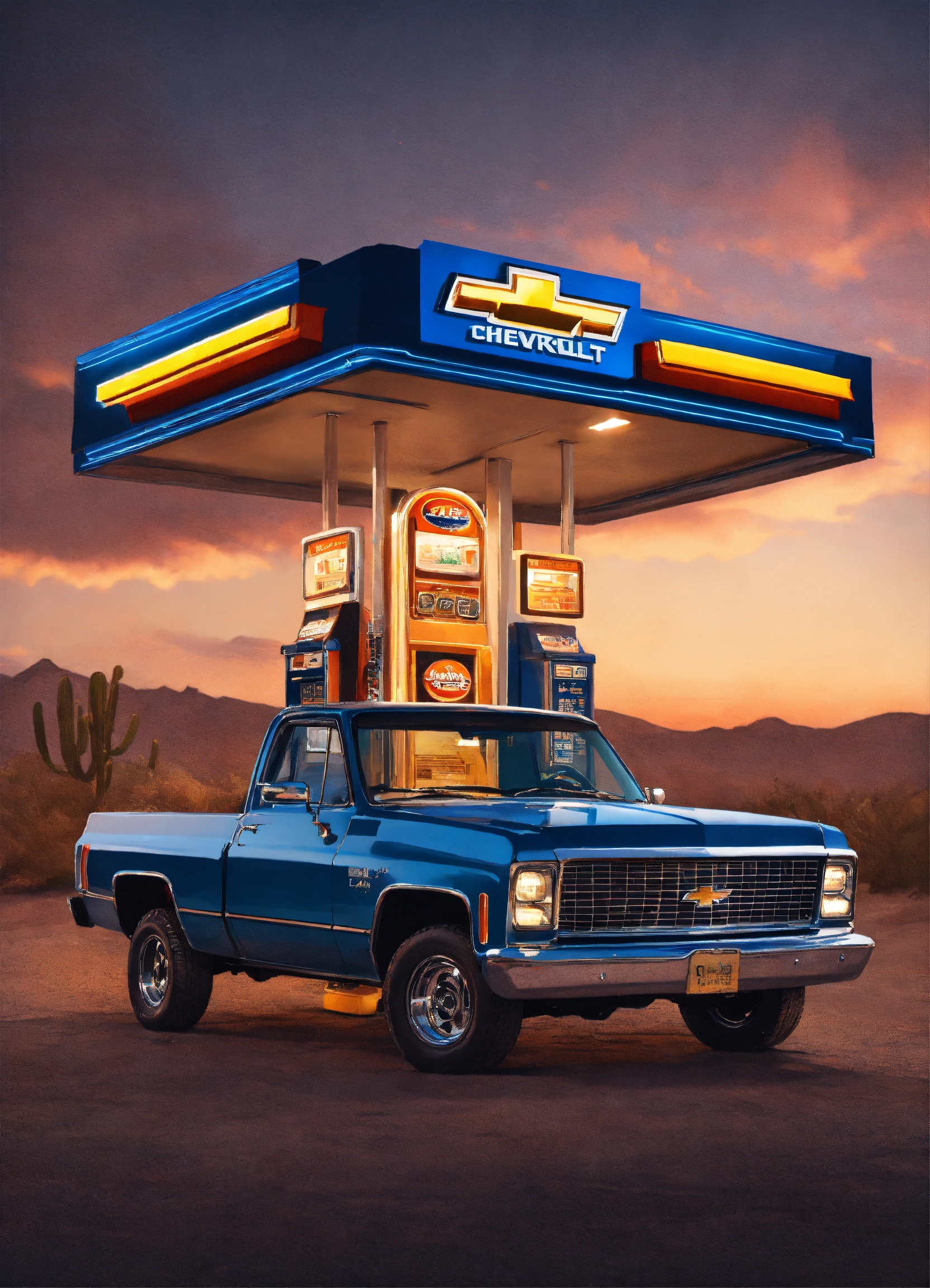 Lexica - Chevrolet, desert, gas station, night time, highly detailed 4k ...