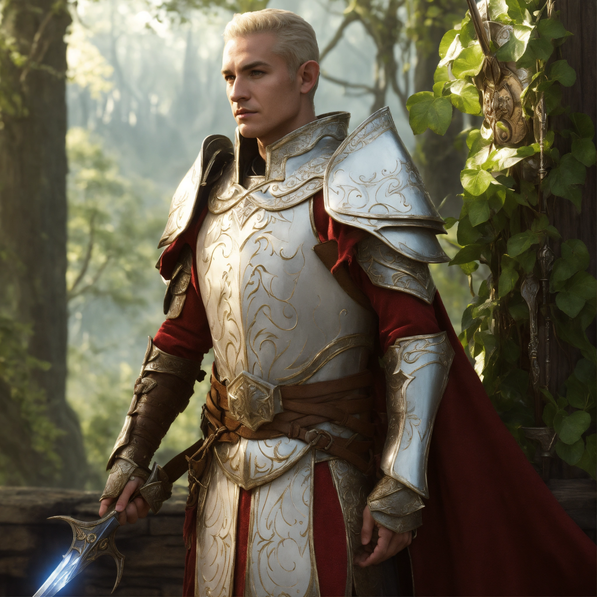 Lexica - D&D, fantasy, cinematic. D&D Elven guard wearing white armor