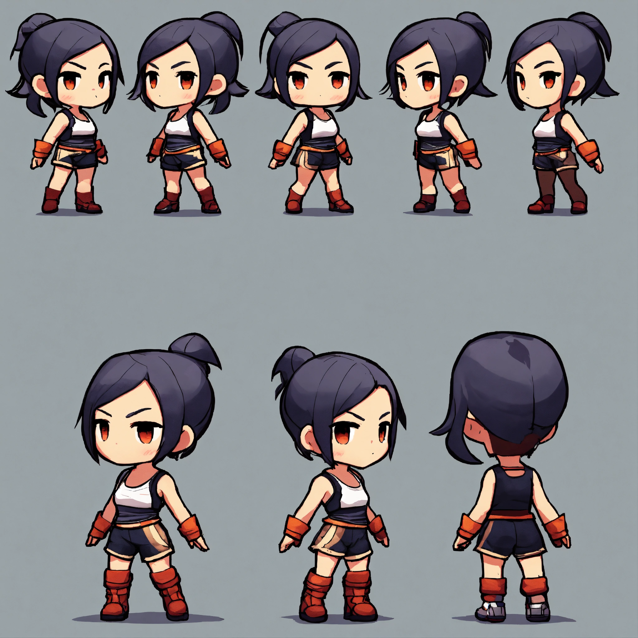 Lexica - Game assets, sprite sheet, girl, short hair, tank top, shorts ...