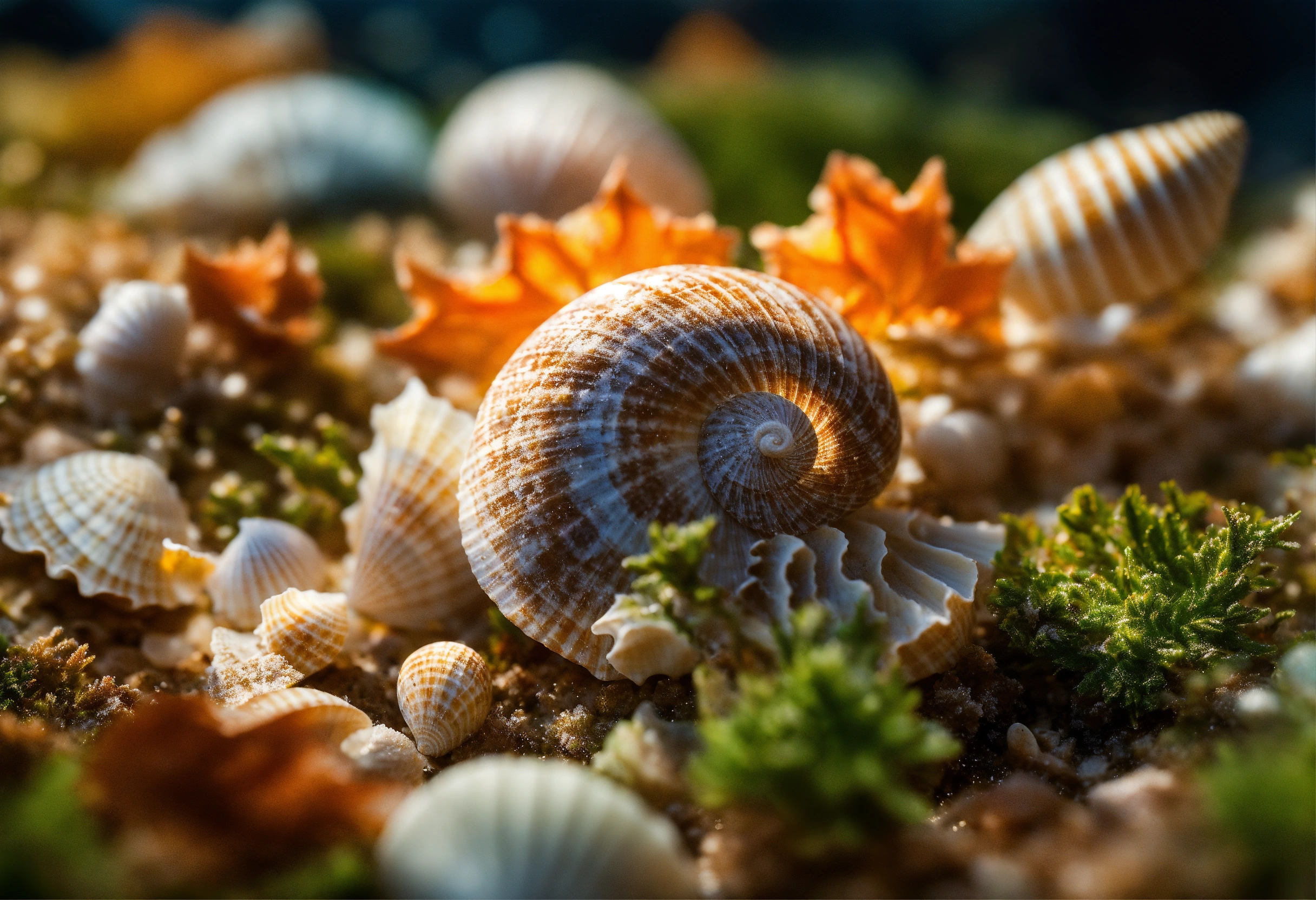 Lexica - A landscape filled with seashells delicately intertwining to ...