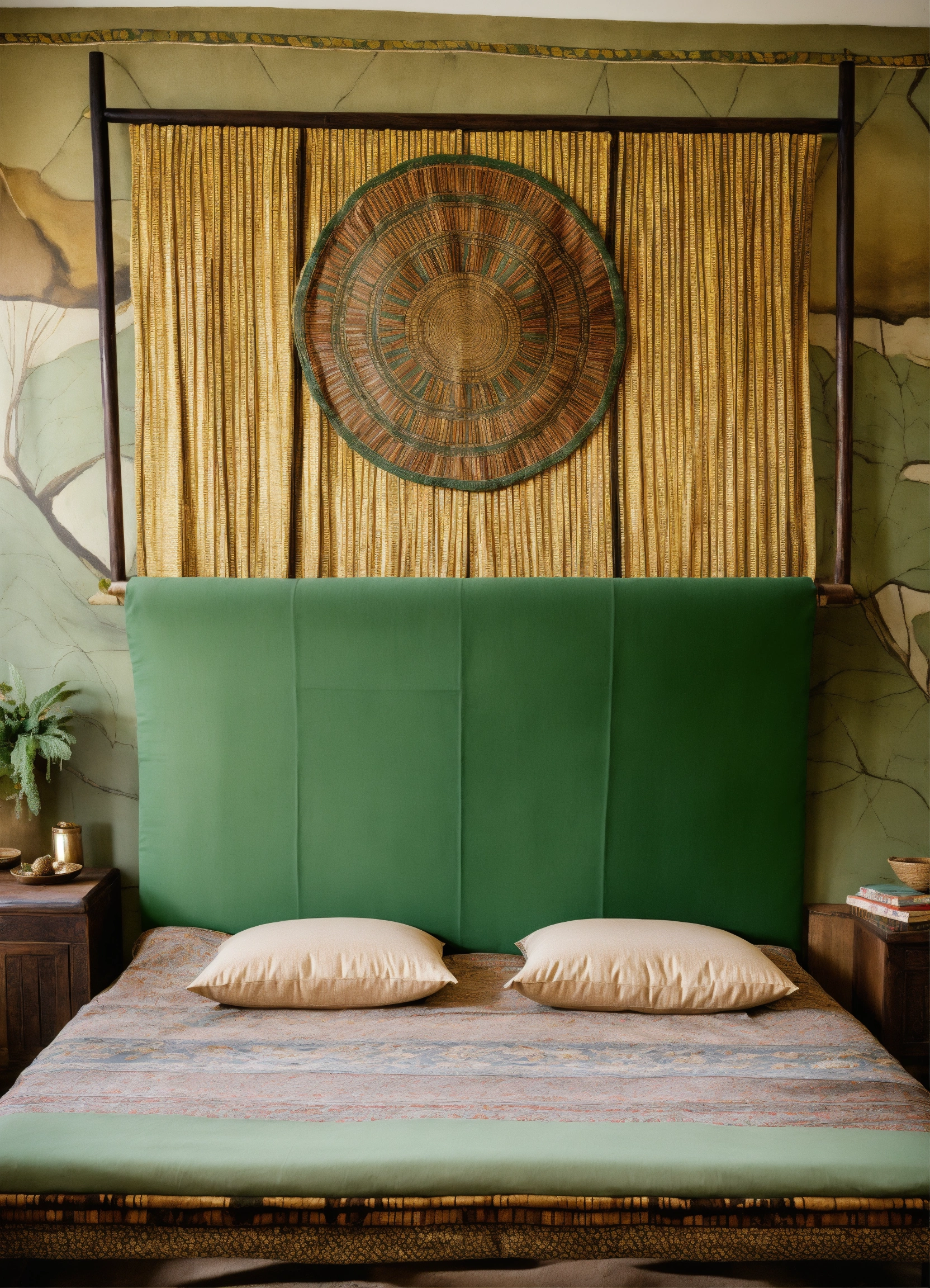 Lexica - Designer fabric headboard in green Malian style design with a ...