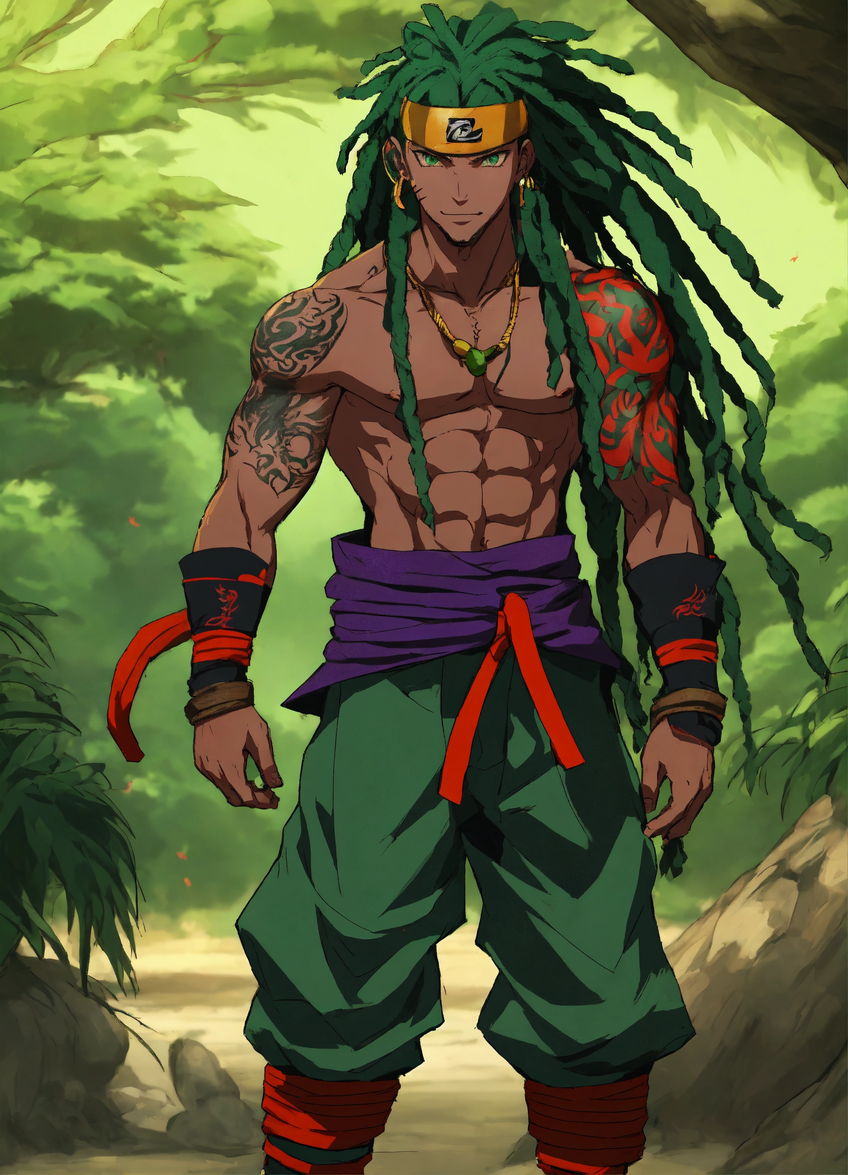 Lexica - African Naruto anime styled character, muscular physique, long ...
