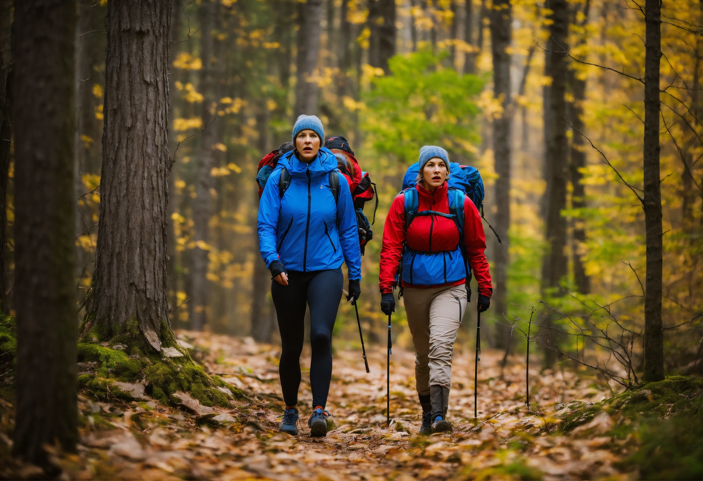 Lexica - 2 scared hikers in the woods portraits