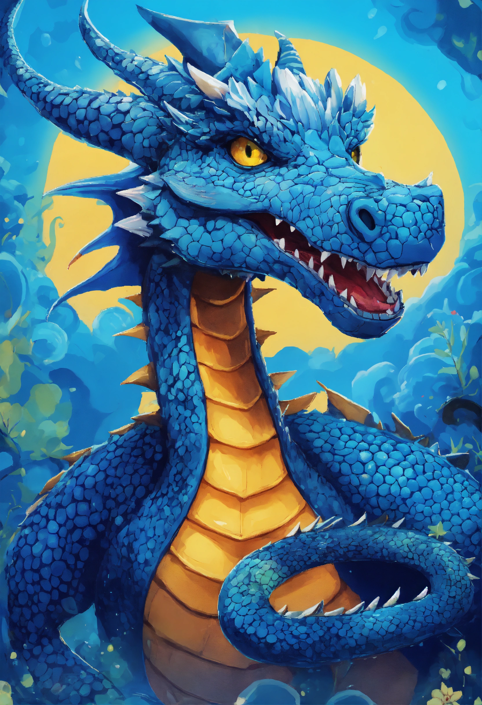 Lexica - Art dragon blue color in blue background, nickelodeon art style