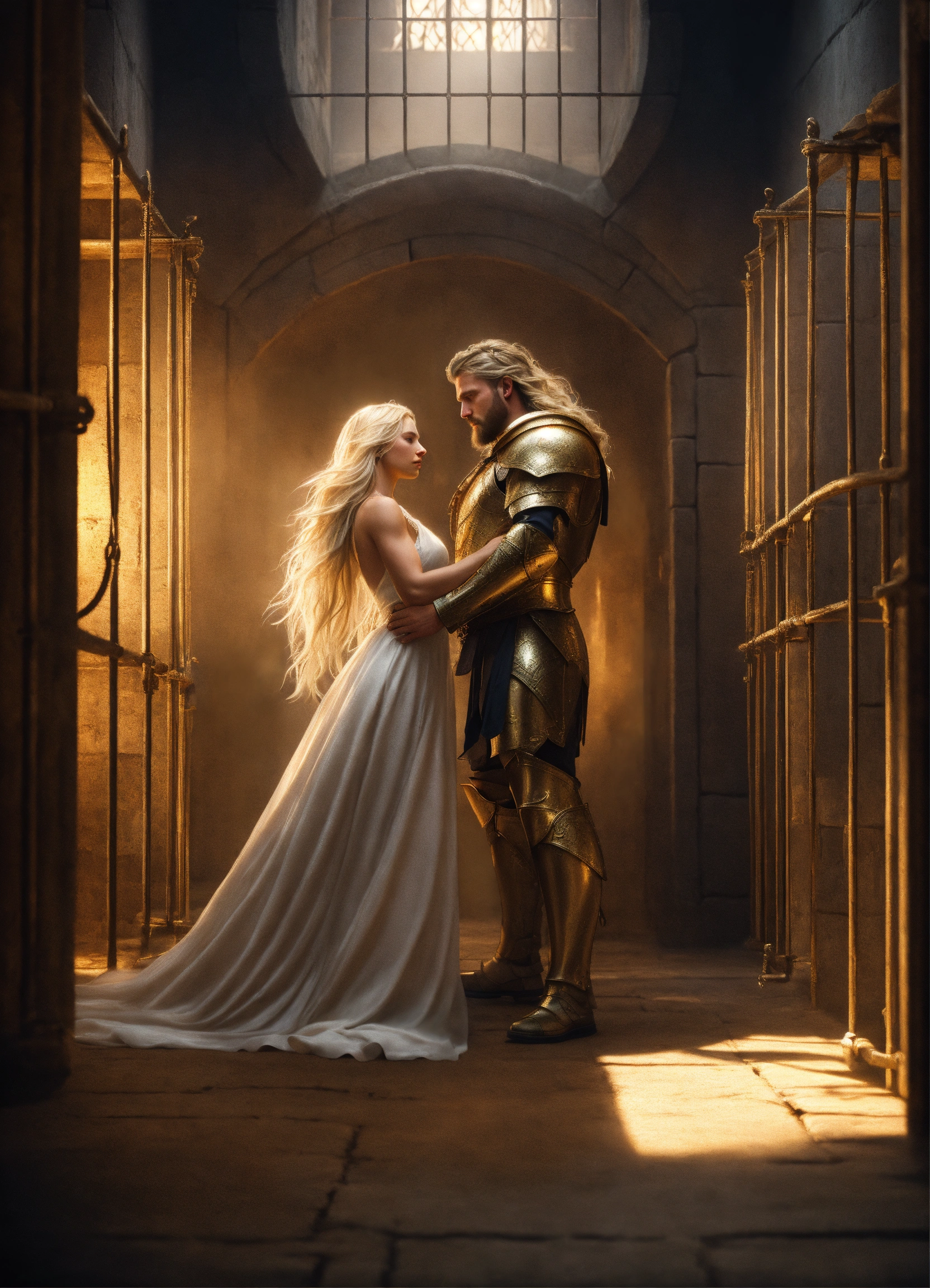 Lexica - Strong muscular blonde white man hero in handcuffs with short blonde hair and a beard ...