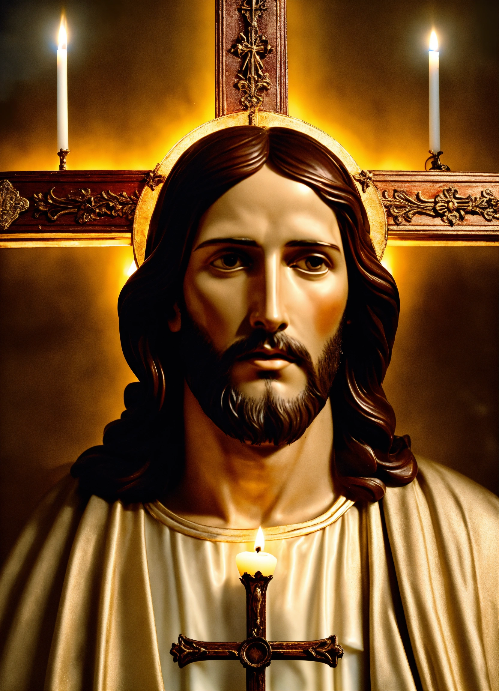 Lexica - Jesus on the cross; face closeup; in the altar with holy ...