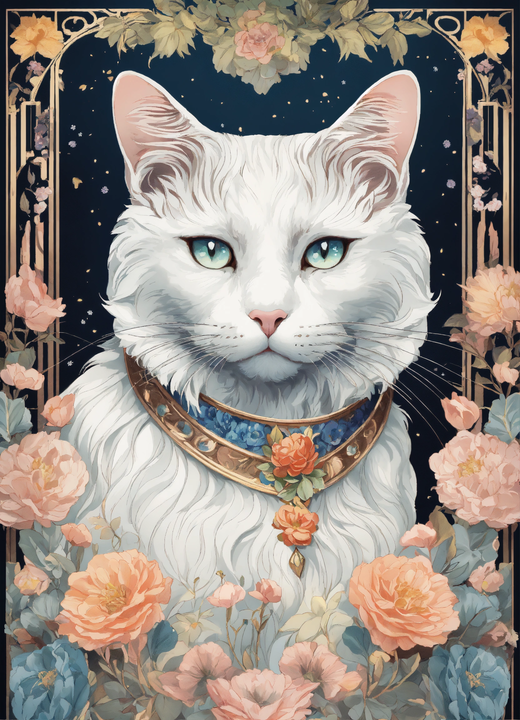 Lexica - Art Deco overwhelmingly beautiful fluffy white cat framed with ...