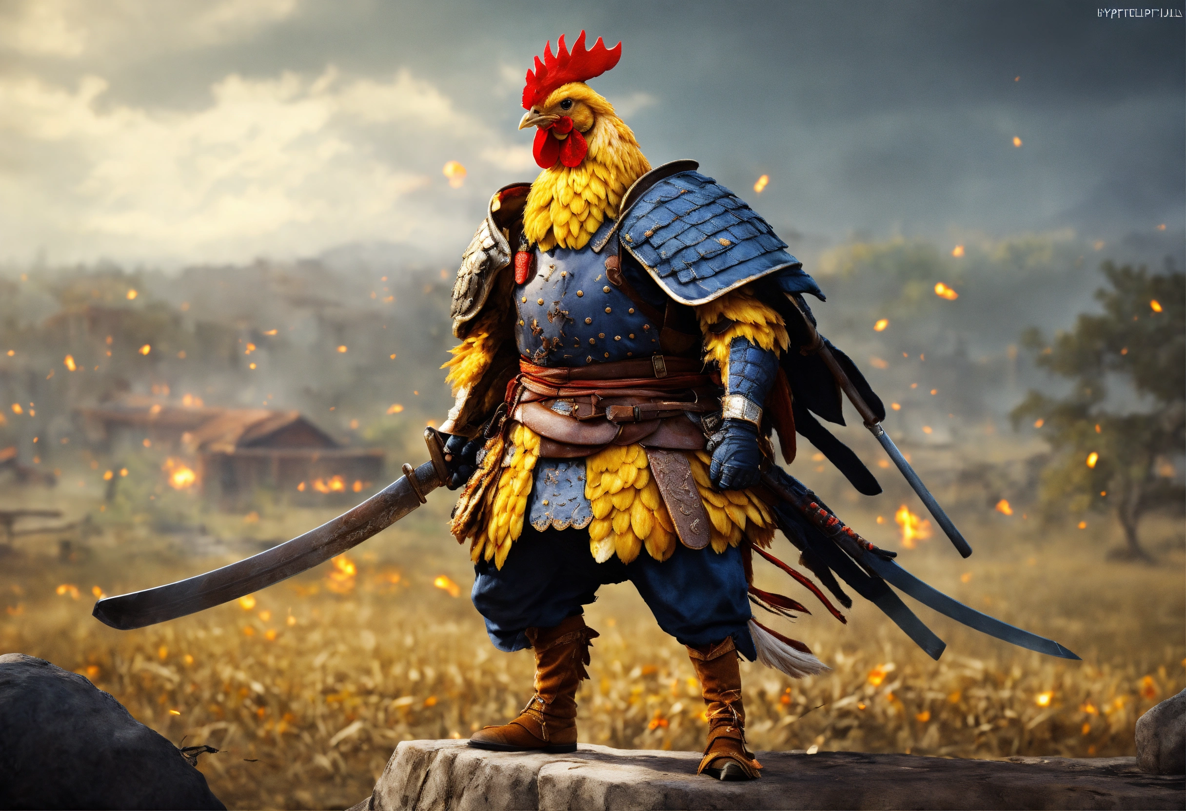Lexica - Chicken Samurai. Battlefield. Hyper realistic.