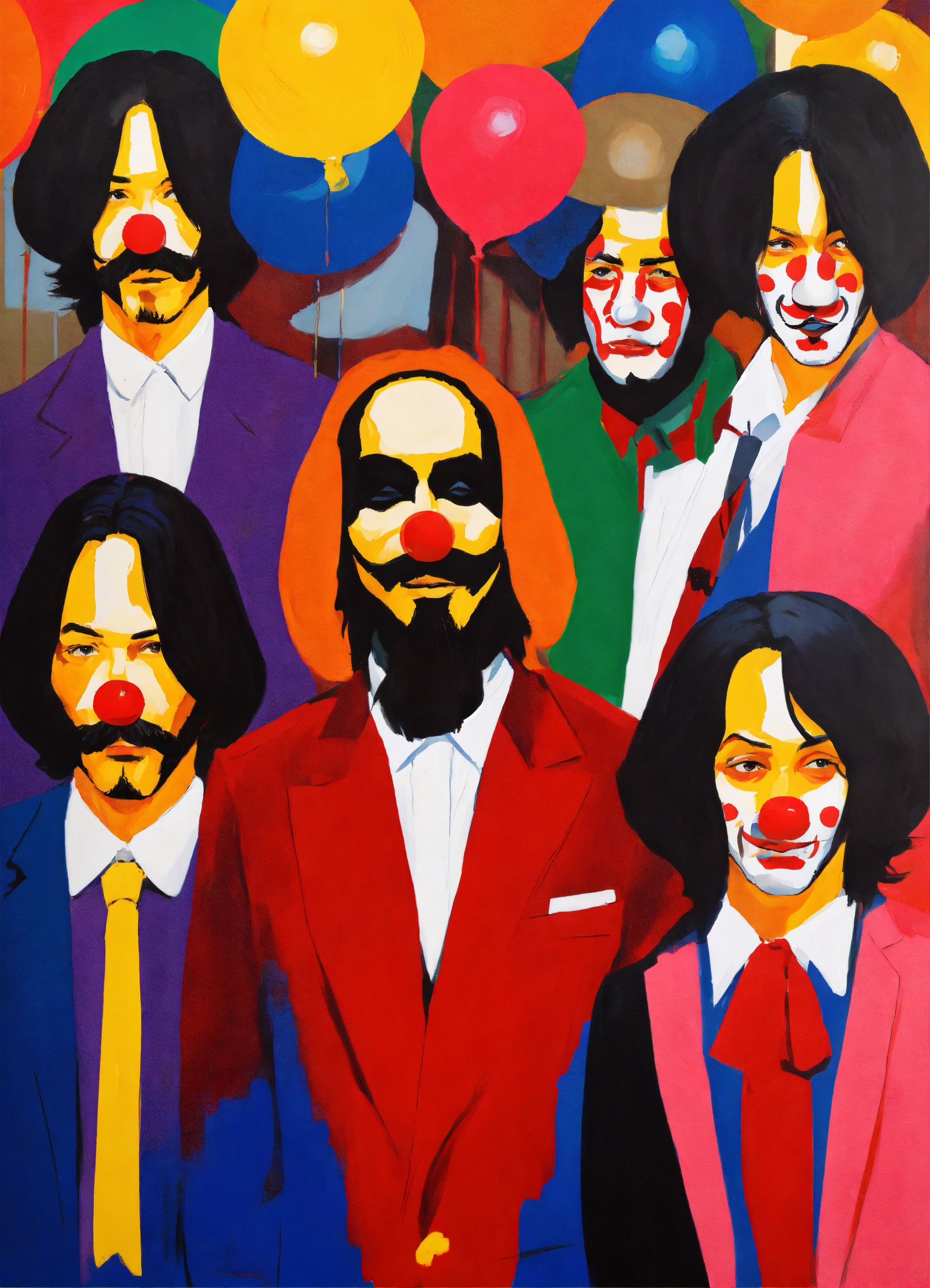 Lexica - Ten john wick clones dressed as clowns, abstrackt painting ...