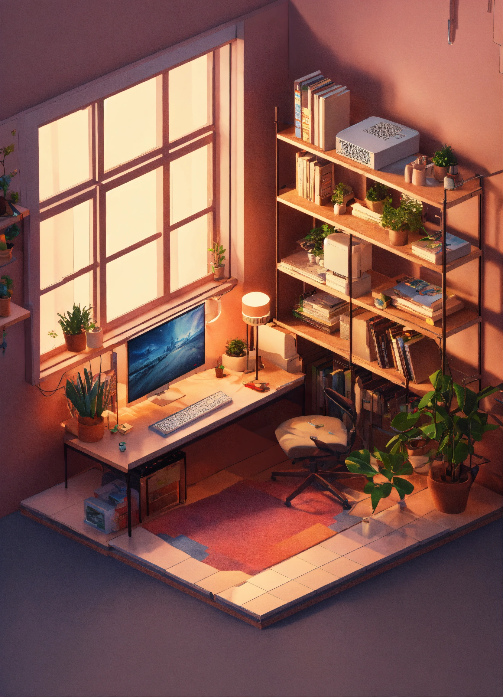 Lexica - Cube cutout of an isometric programmer bedroom with a gaming ...
