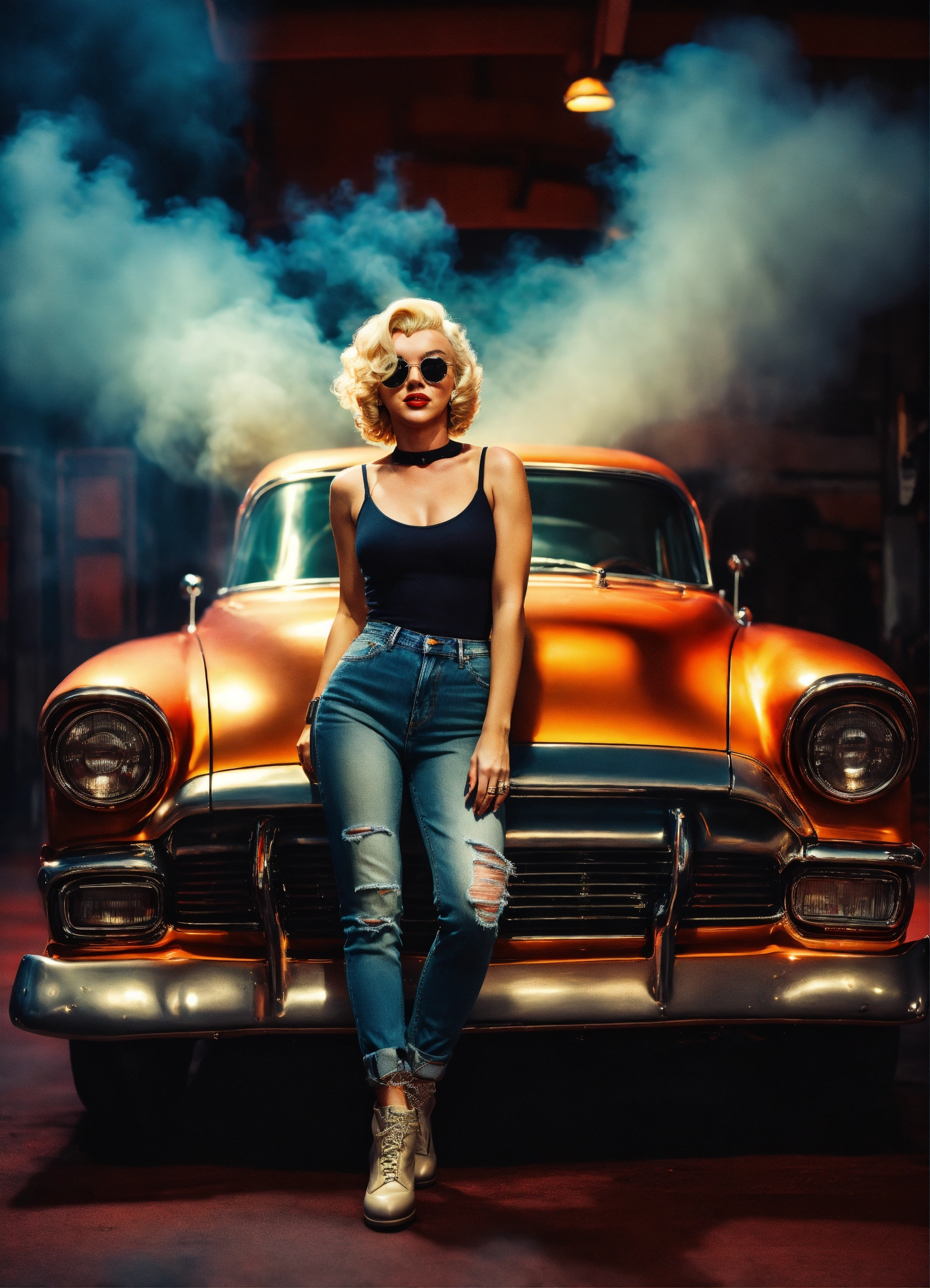Lexica - Beautiful MARILYN MONROE woman modeling an American muscle car ...