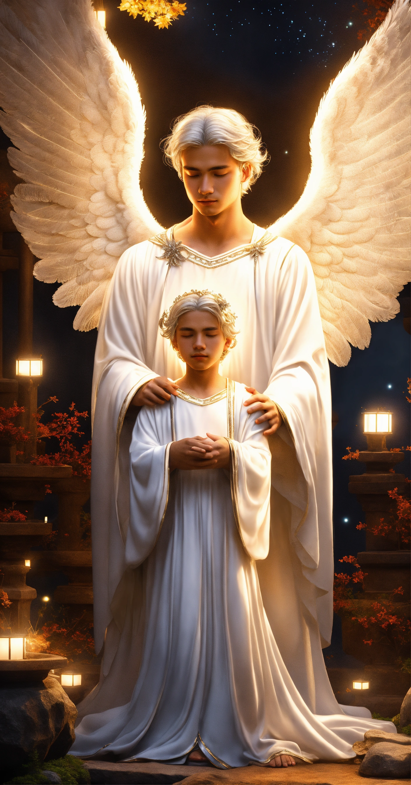 Lexica - 2 male guardian angels with detailed and luminous white angel wings. 1 male angel of 30 ...