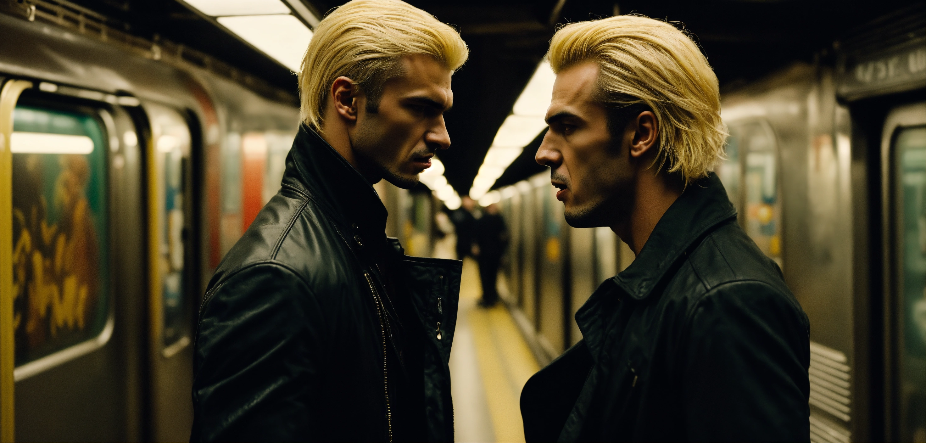 Lexica - Cinematic look, two male vampires fighting in new york black ...
