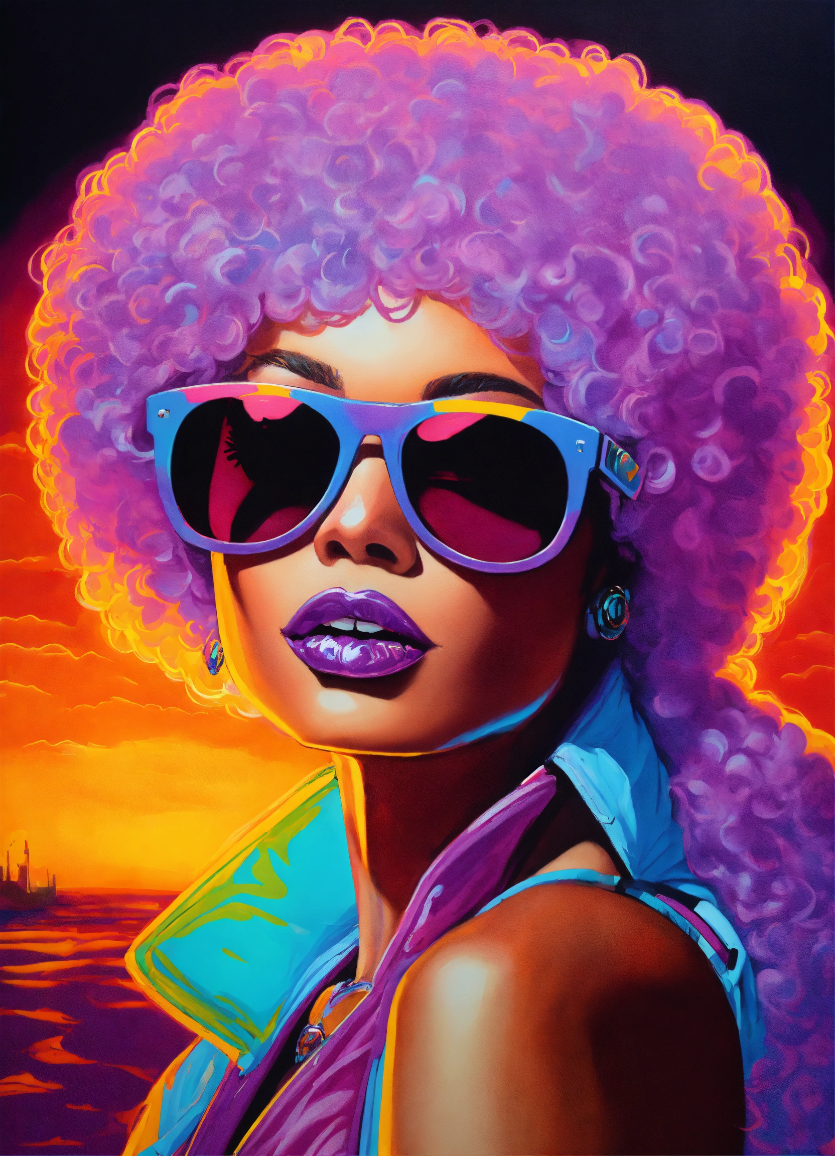 Lexica - A woman in a purple wig and sungl, a pop art painting Lisa ...