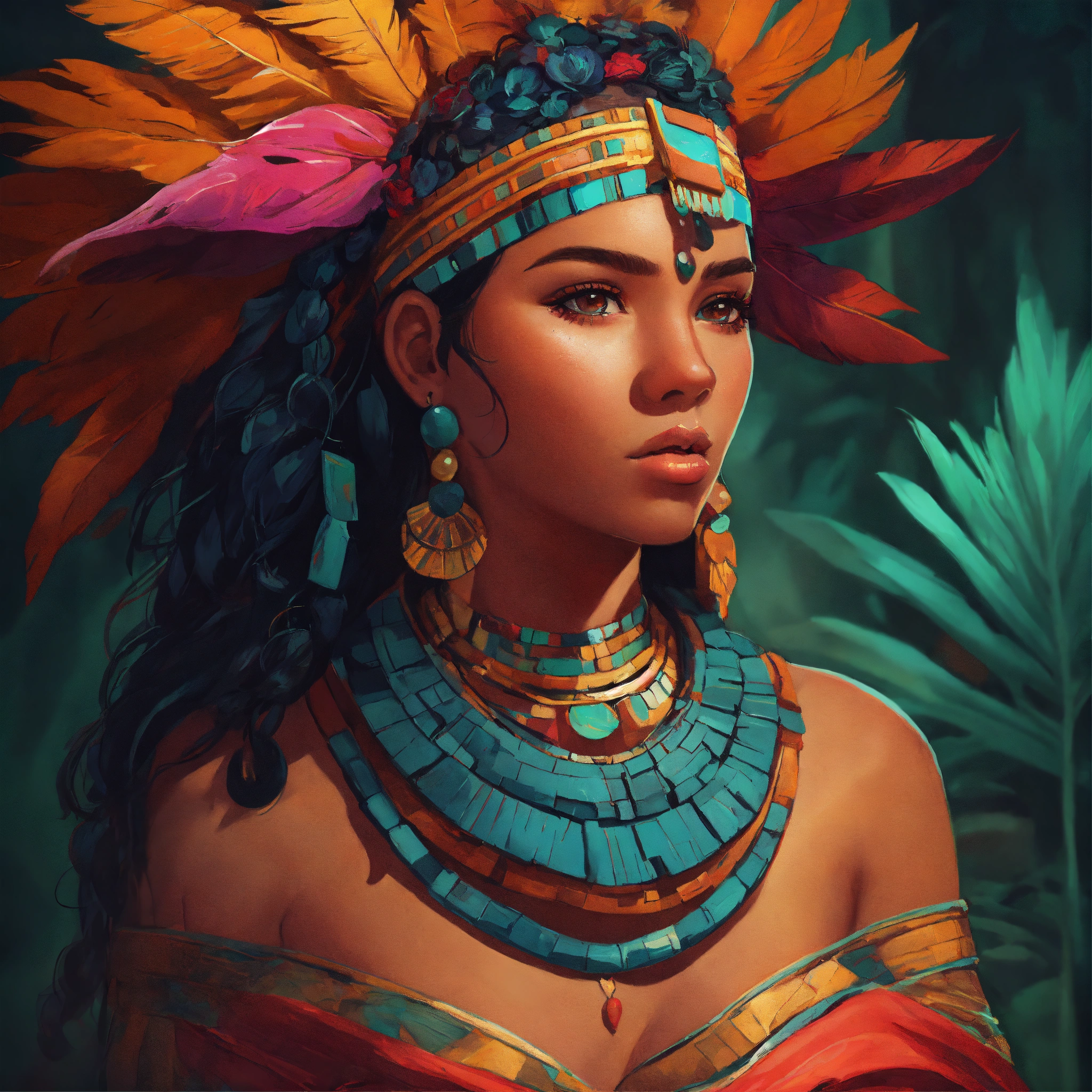 Lexica - Mayan young woman, cartoon oil paint, 2D illustration style ...