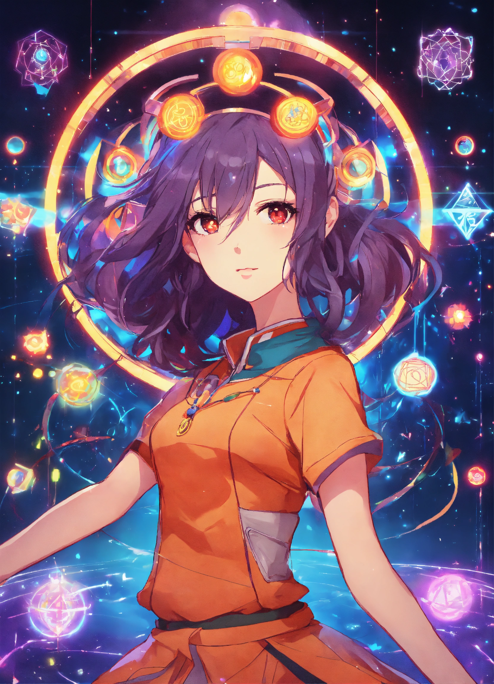 Lexica - 1 girl 2D sci fi Chakra symbols girls dancing anime style