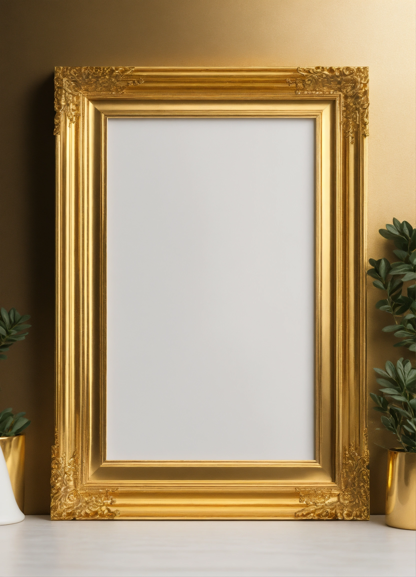 Lexica - Simple gold Frame Mockup, white backround, 4k