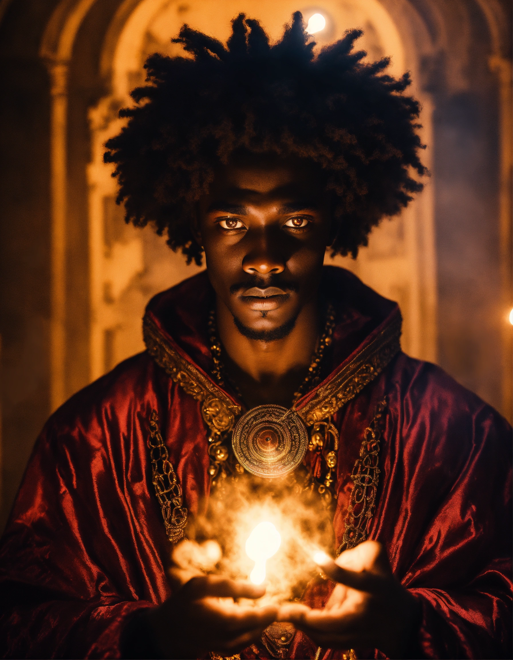 Lexica - Dramatic portrait of a young handsome, wicked African sorcerer ...