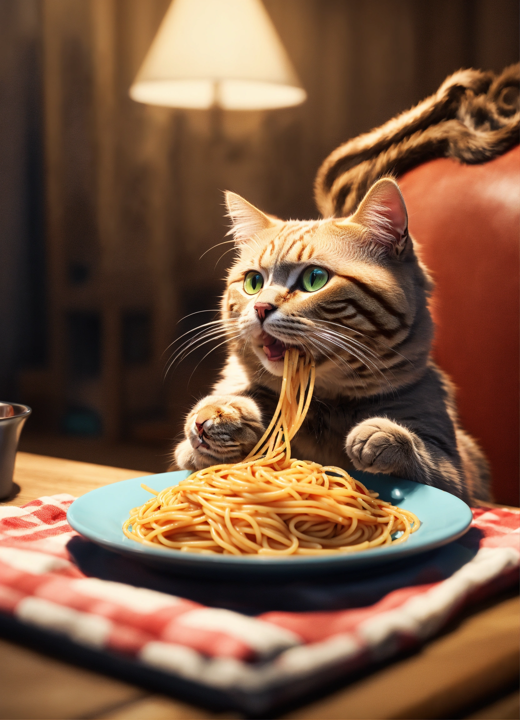 Lexica - A cat sitting, eating spaghetti, unreal engine render, 8k