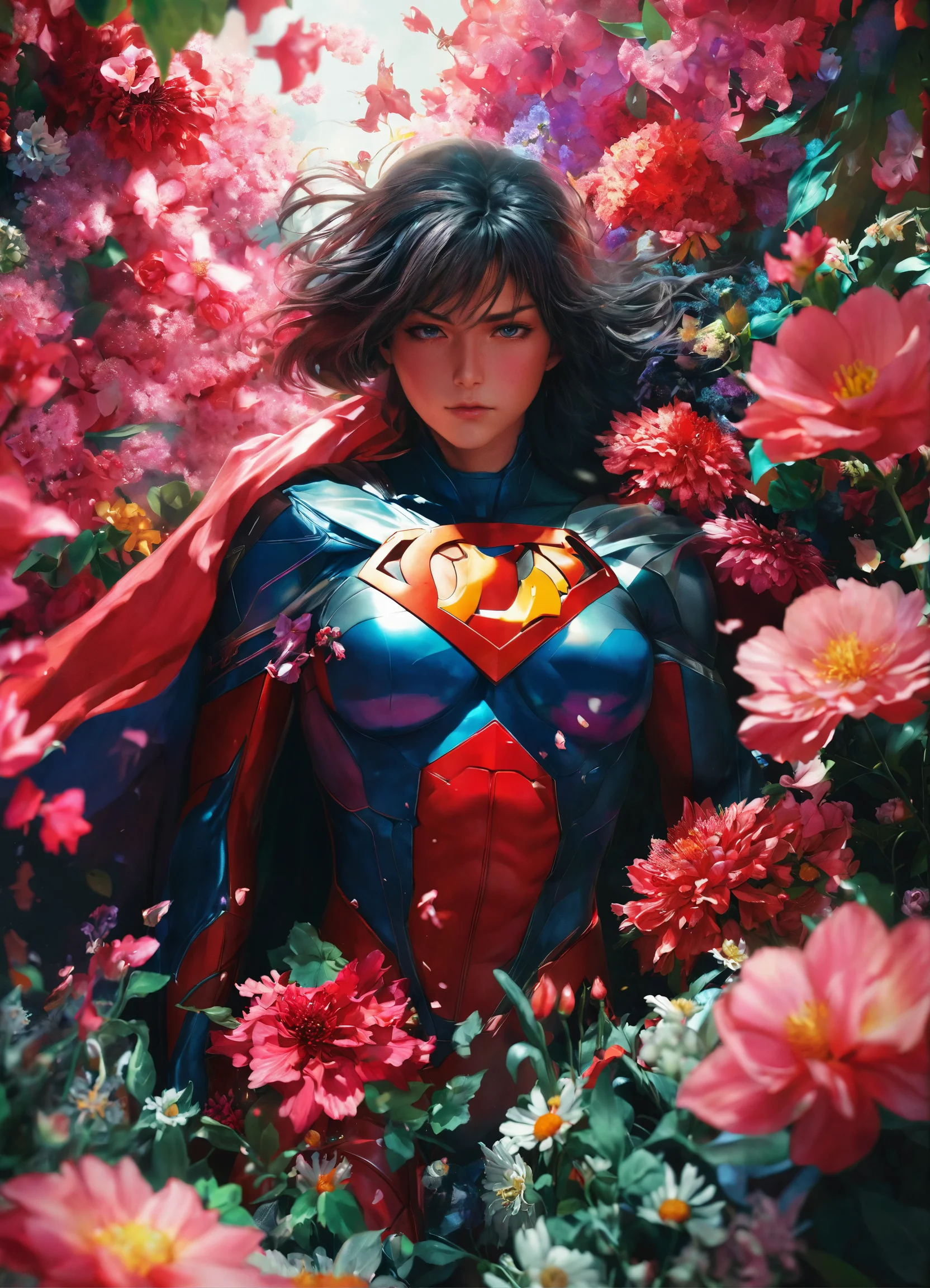 Lexica - Anime art of a superhero surrounded by flowers, 8k, stunning ...
