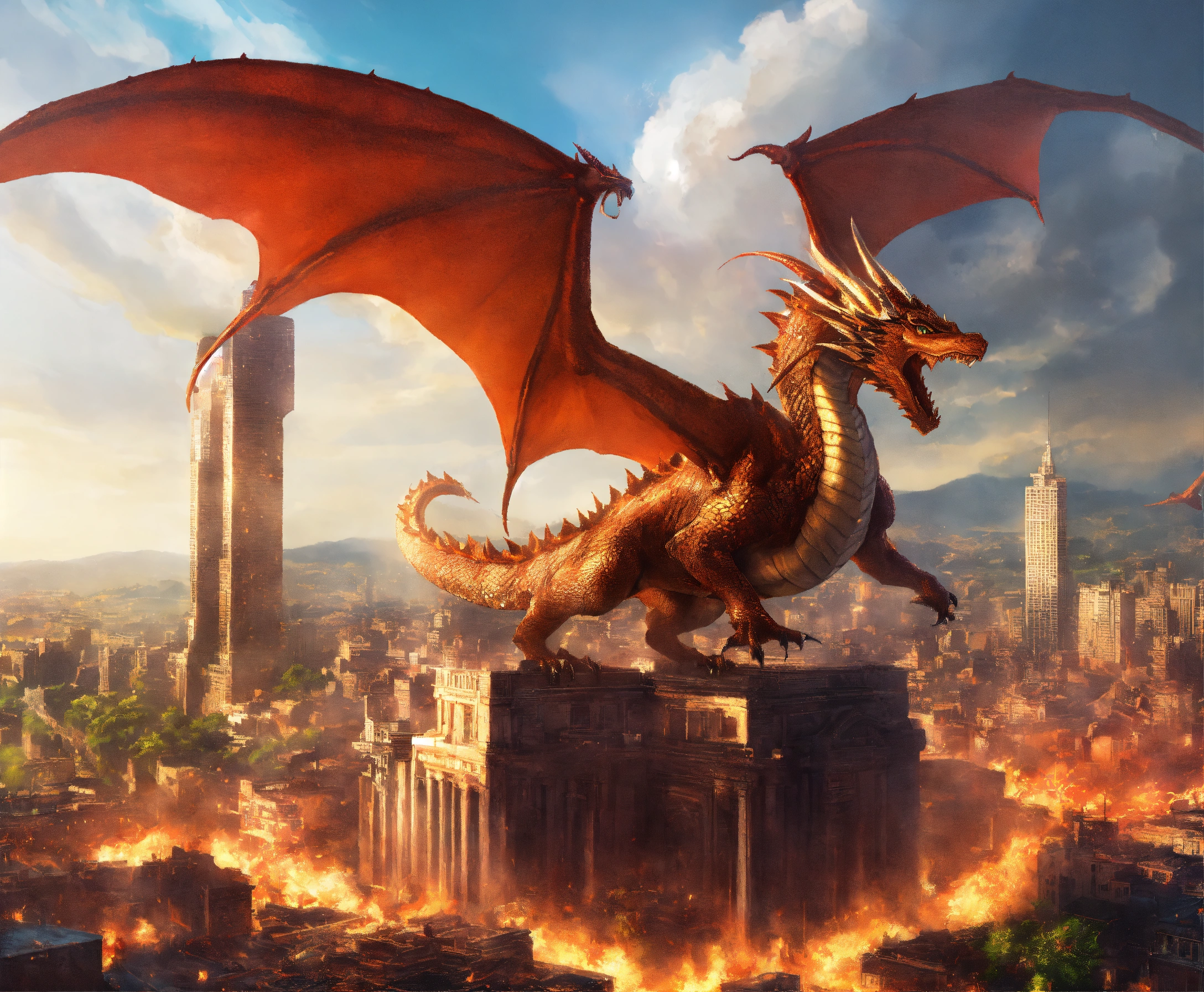 Lexica - A huge hyra dragon destroying a city
