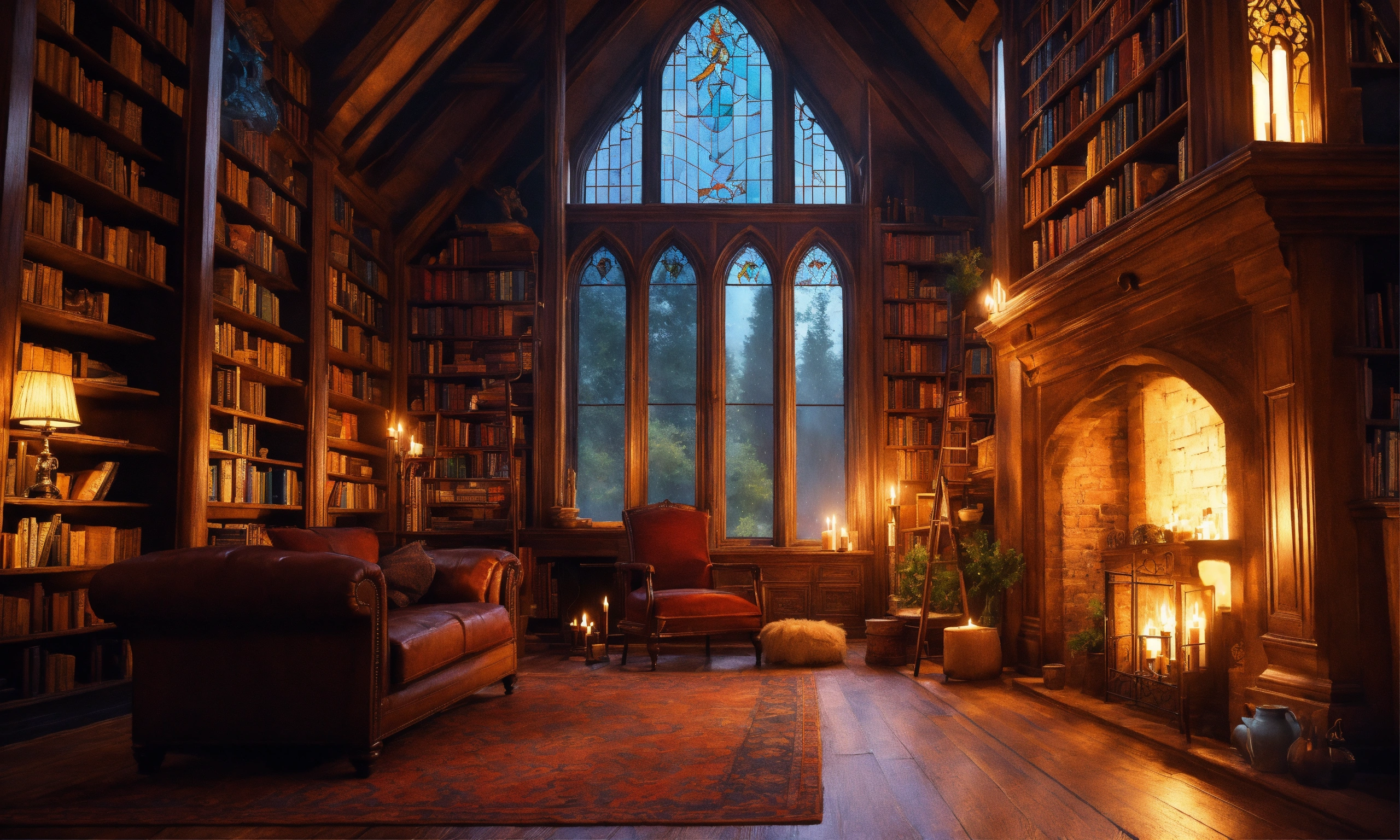Lexica - Epic shot of very cozy ultra detailed Harry Potter library ...