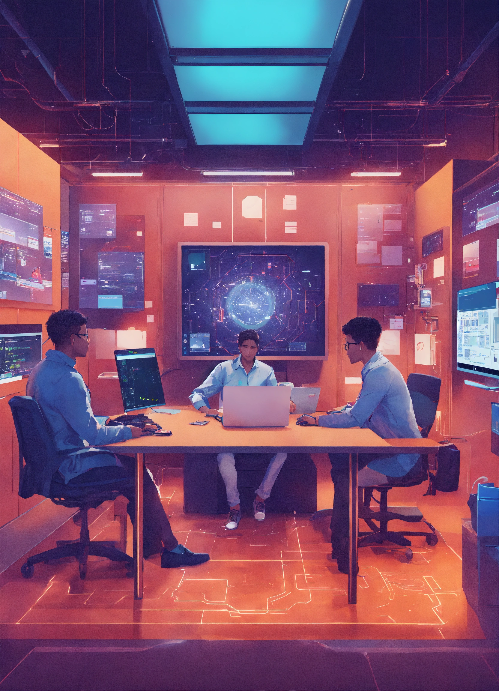 Lexica - Create an image of AI-powered interns sitting in a ...