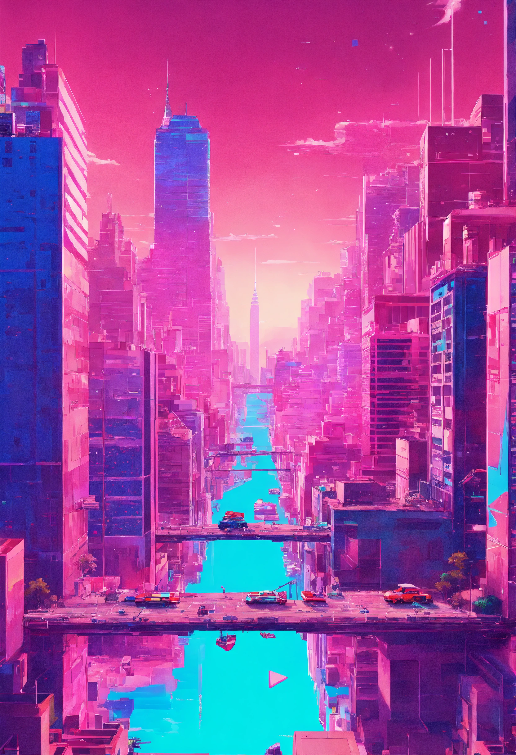 Lexica - Abstract vaporwave videogame city wallpaper, deskmat. io, low ...