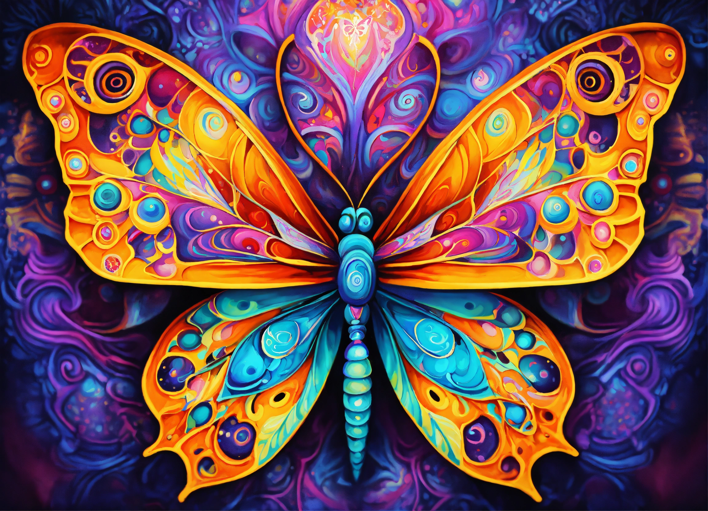 Lexica - Vibrant neo-traditional, a painting of a psychedelic butterfly ...