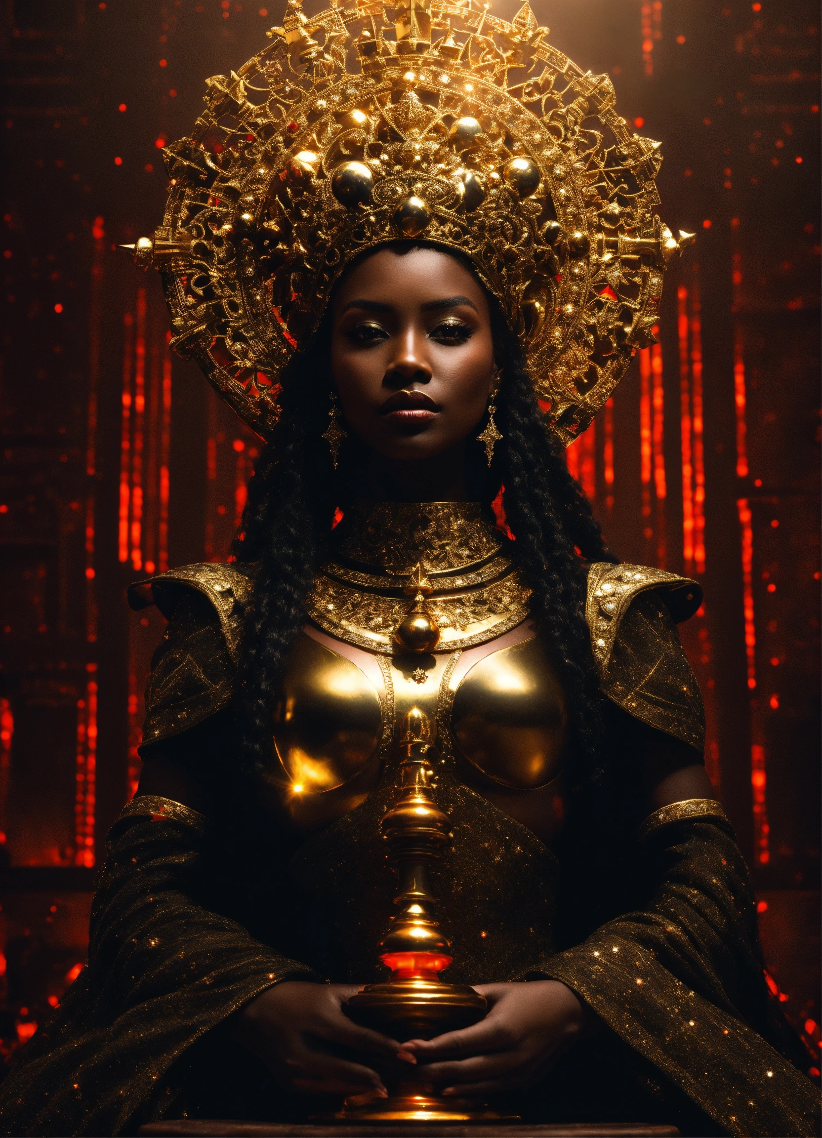 Lexica - Minimalism. Black Solar Queen with long oversized red flowing ...