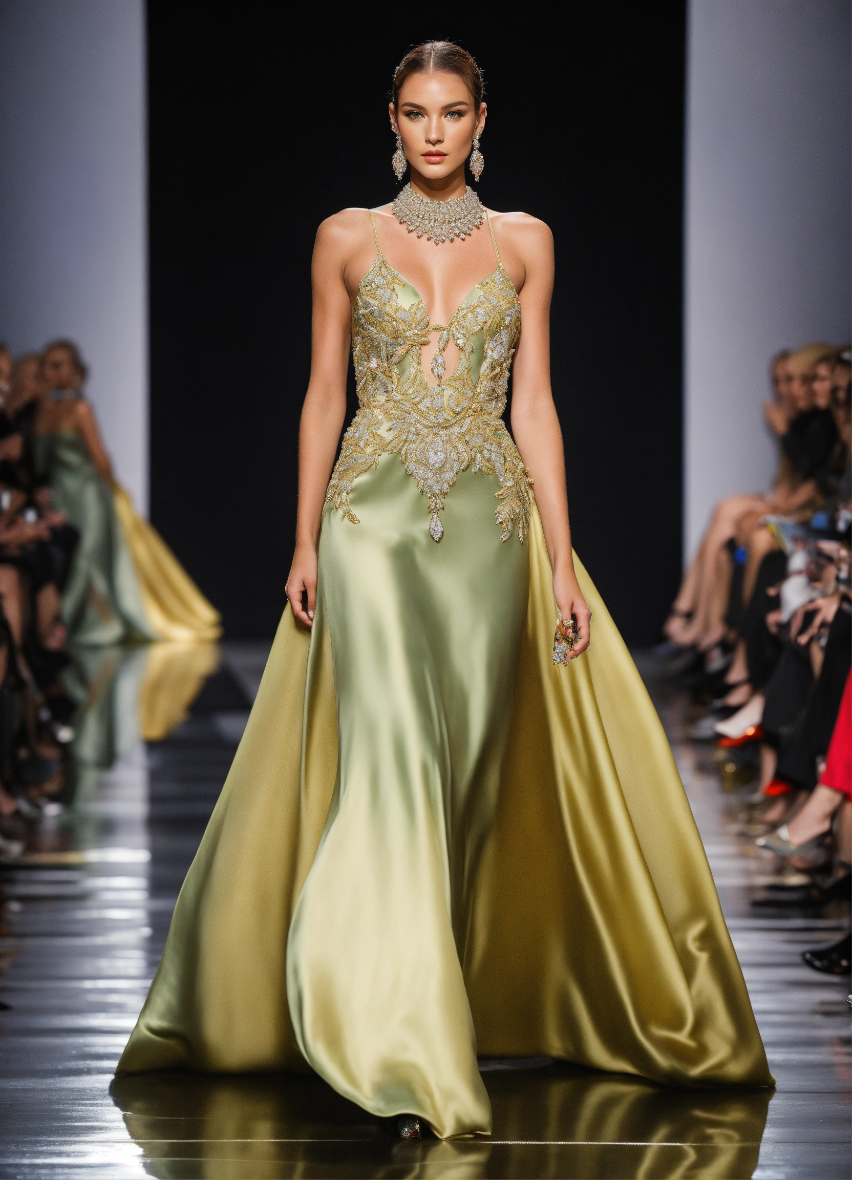 Lexica - Female fashion model in silk gala dress with diamond and ...