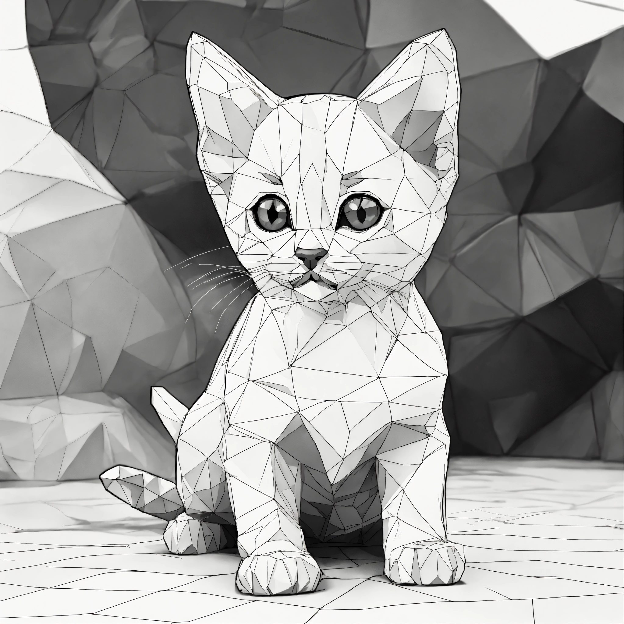 Lexica - Low poly no color line drawing of a kitten with its paws in ...