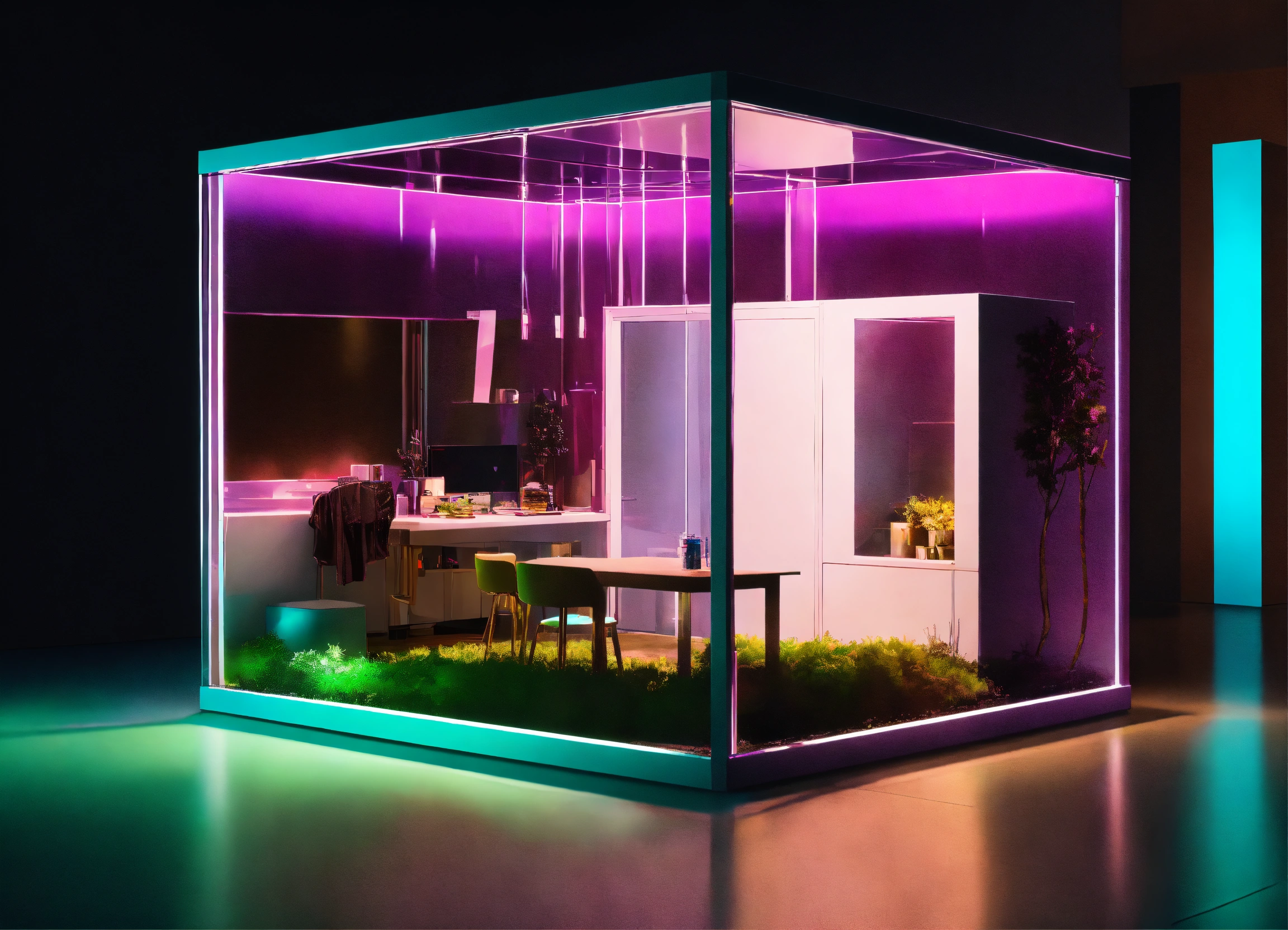 Lexica - Cube, 4k, small modern house inside cube!, clear plastic ...