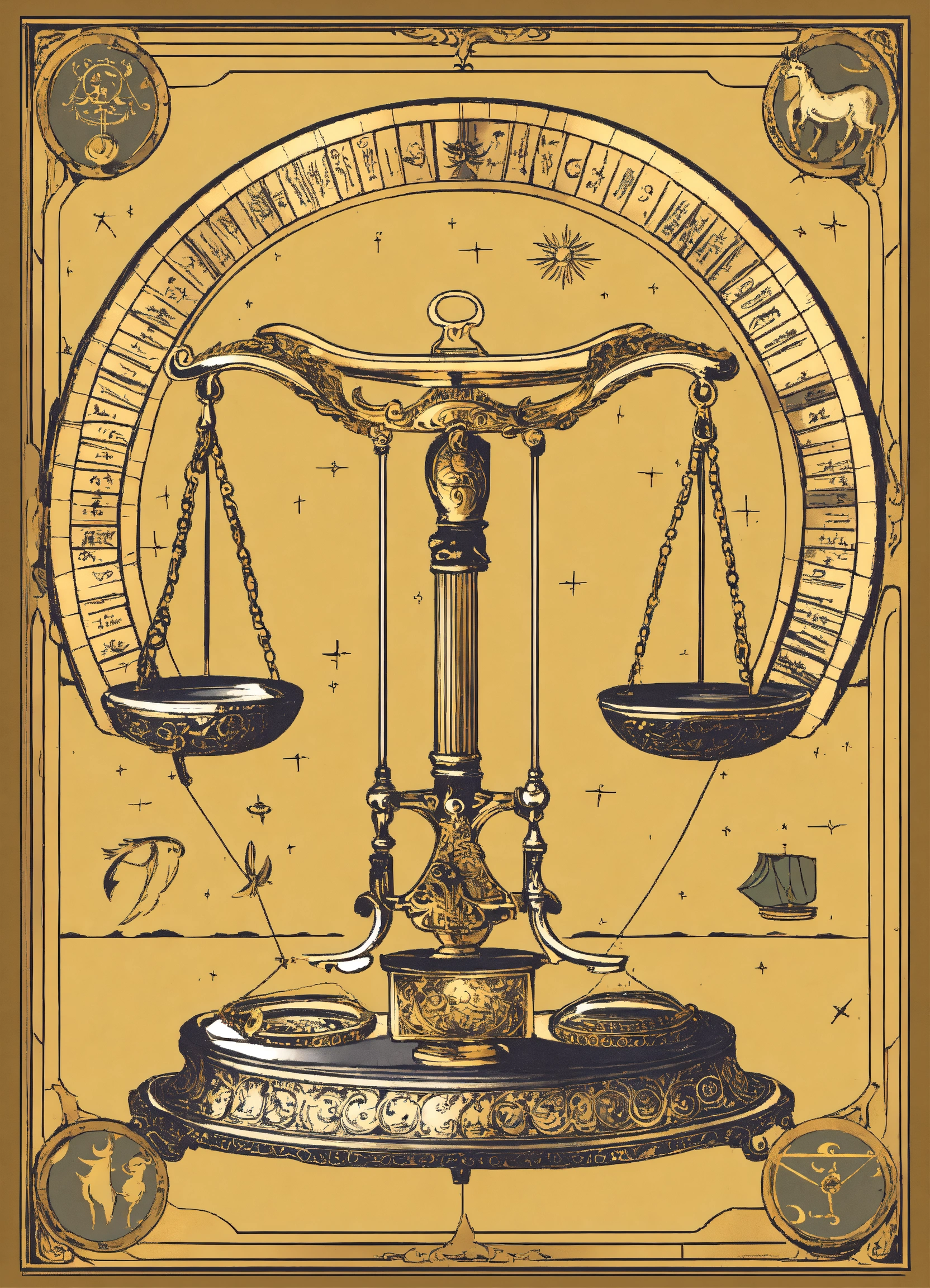 Lexica - Celestial Libra scales with zodiac representation.