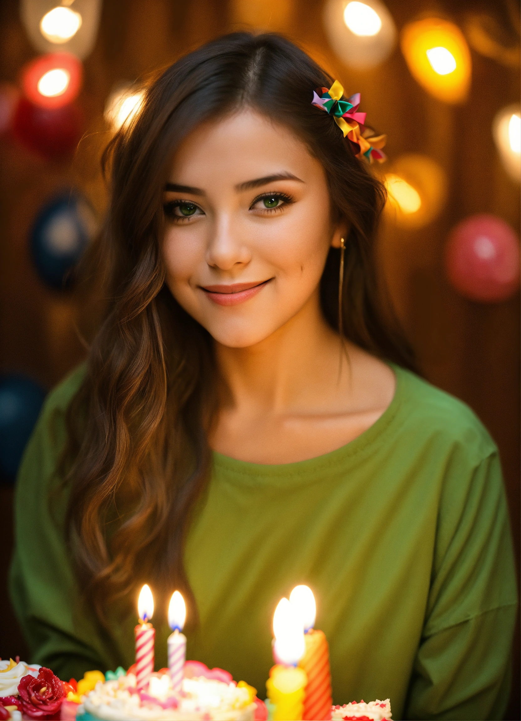 Lexica - Cute adult girl in a green shirt on her birthday