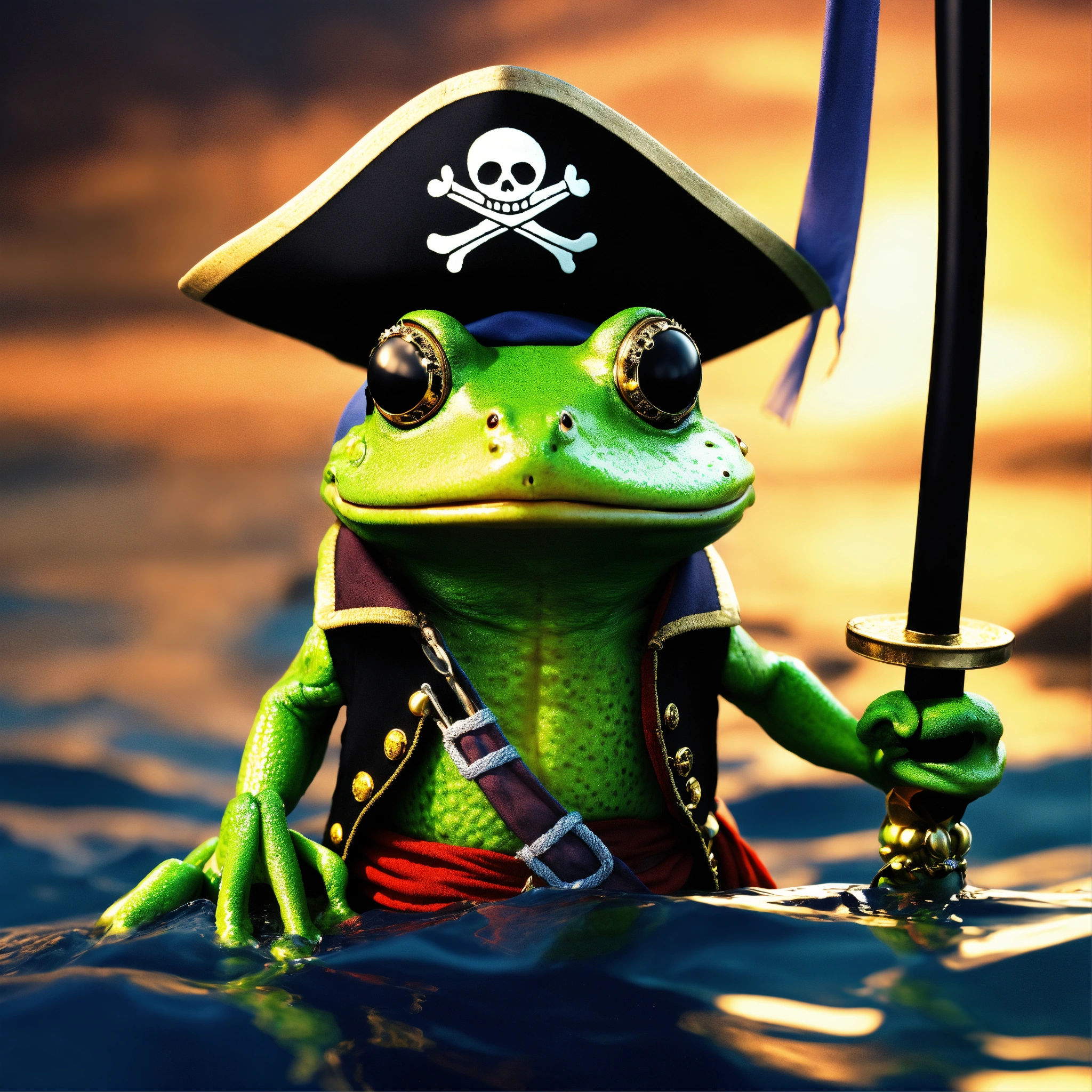Lexica - Pirate frog, wearing a pirate hat, holding a pirate flag ...