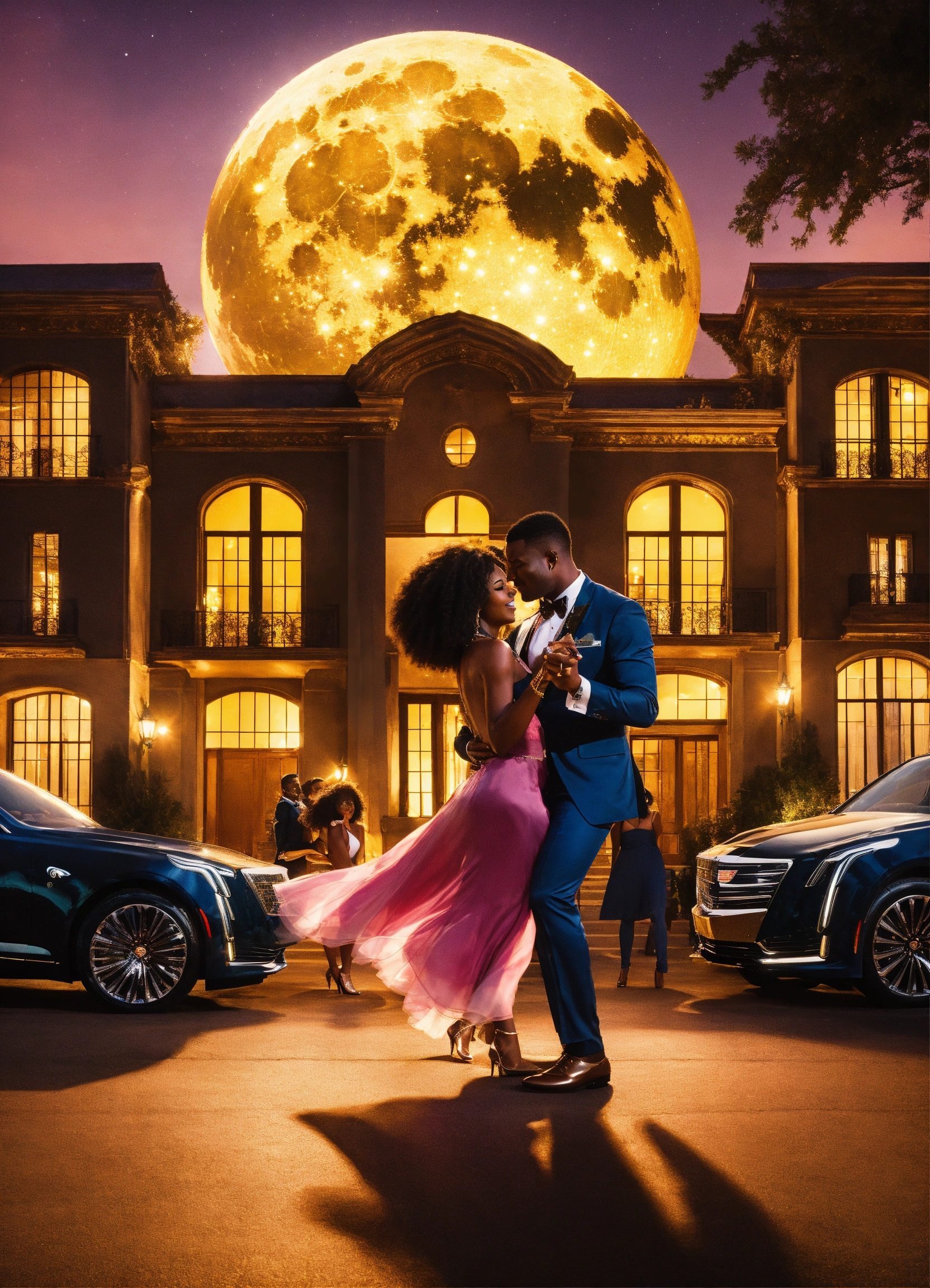 Lexica - Black man and black women dancing with mansion landscape and ...