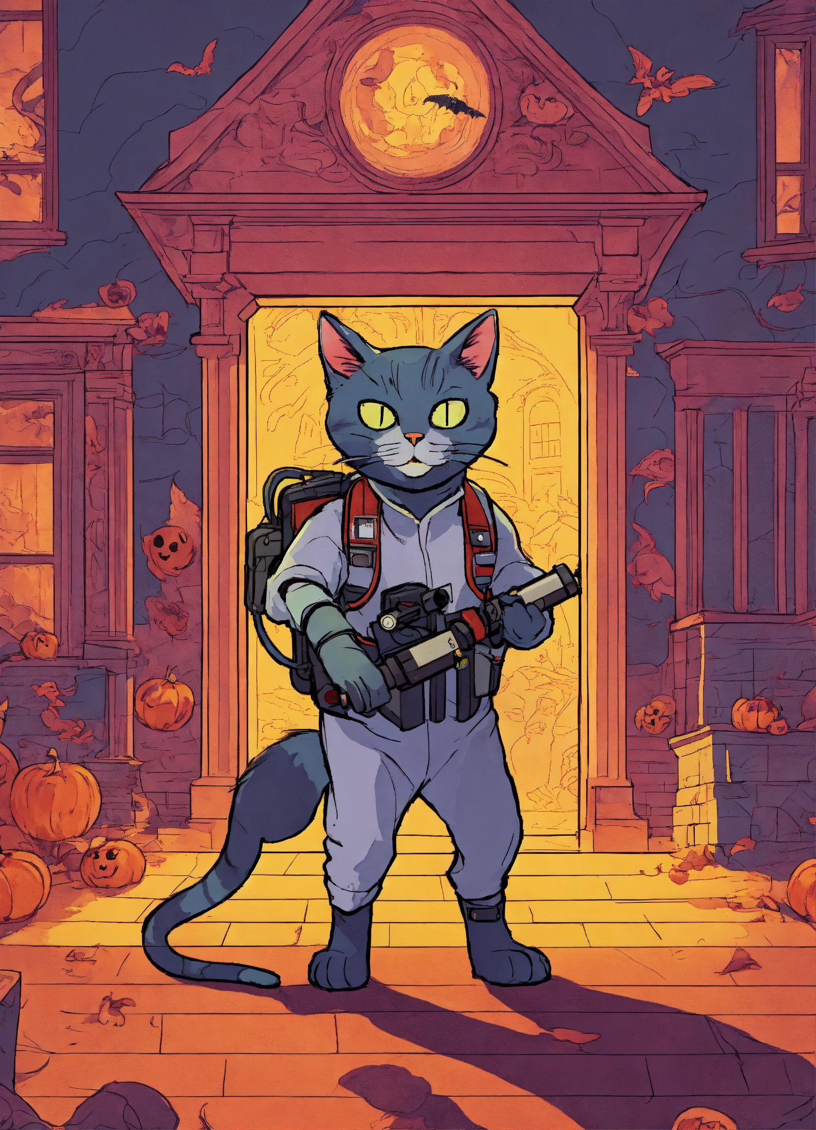 Lexica - Design a picture of a cat biking through a haunted mansion as ...
