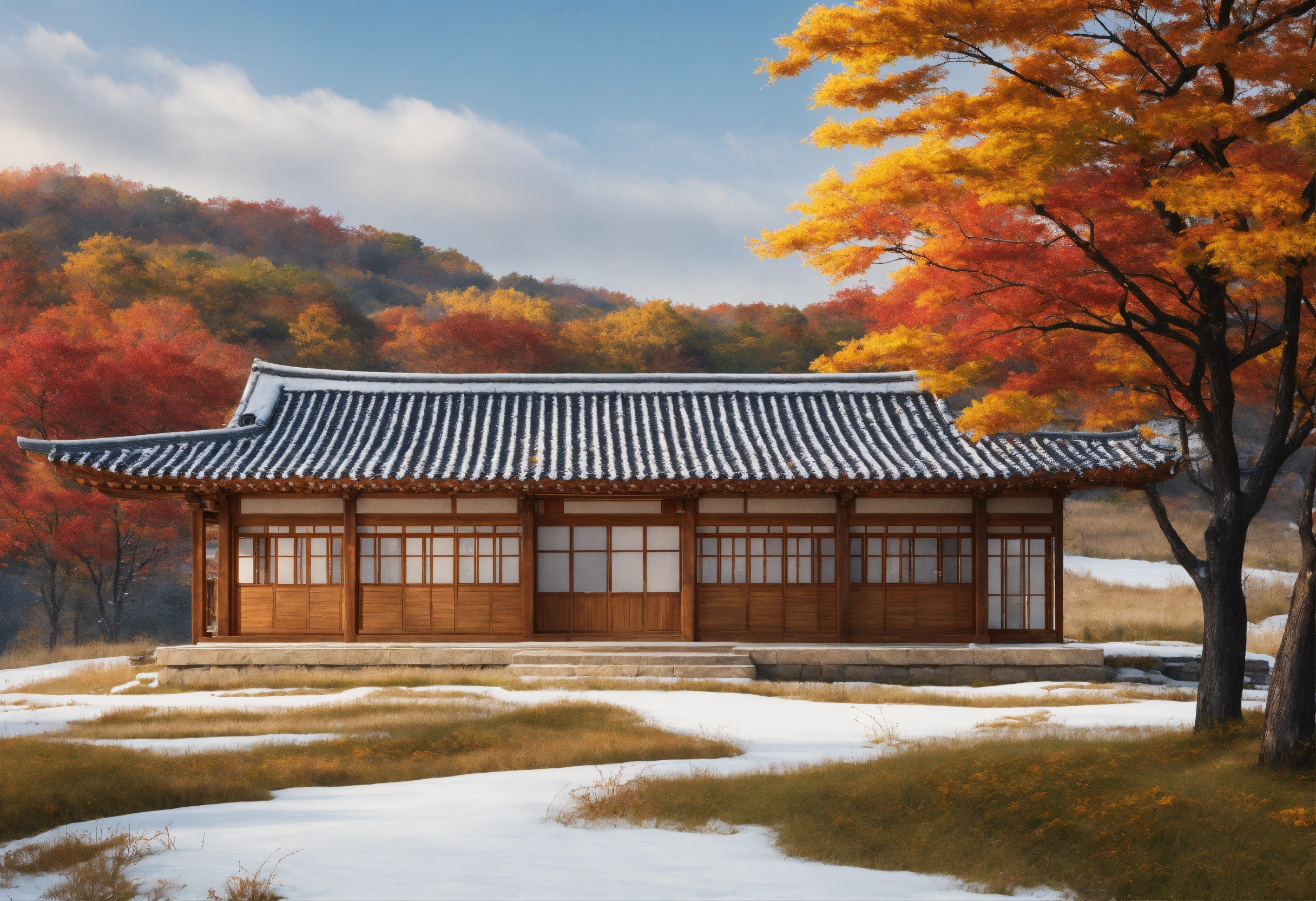 Lexica - Photorealistic, Korean wooden modern Hanok on a hill in ...