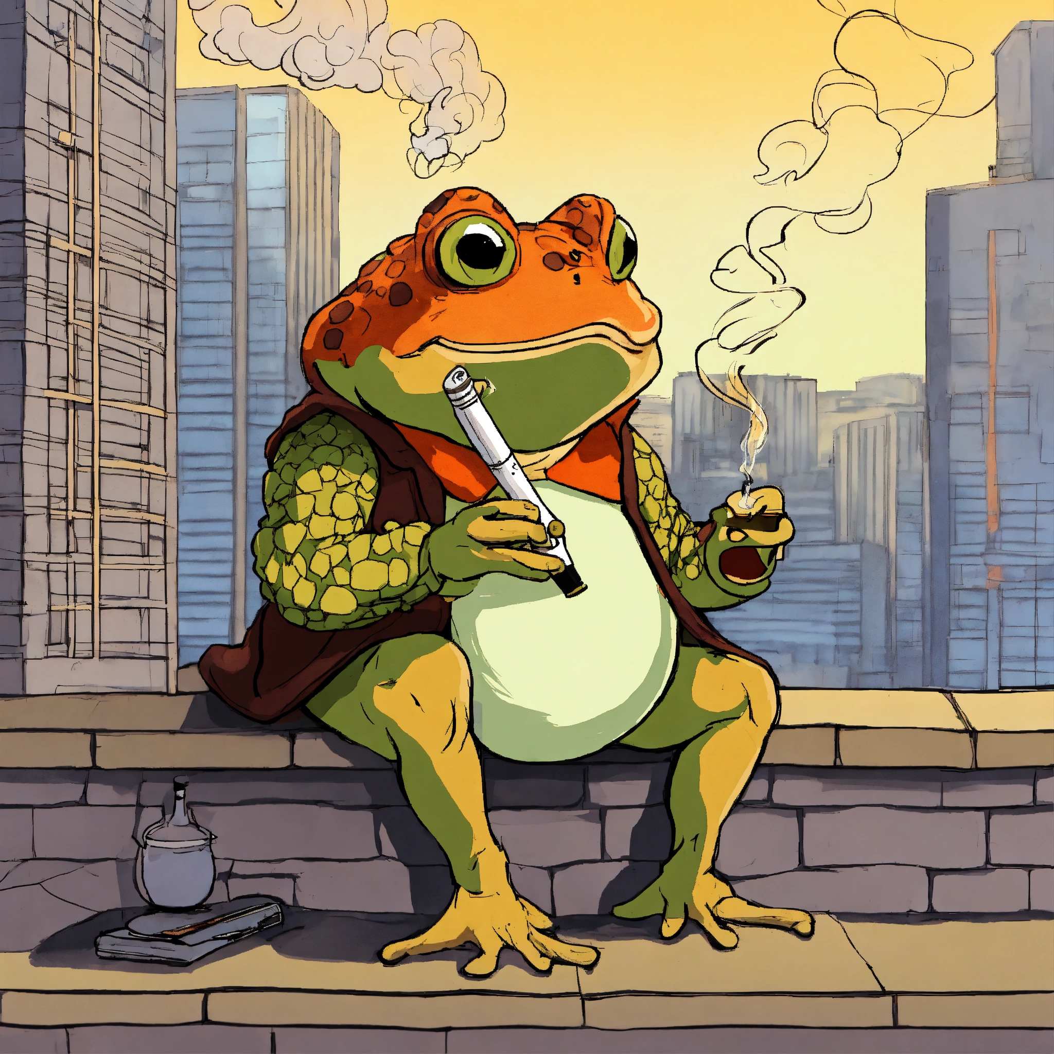 Lexica - Drawing of a humanoid toad in cartoon style smoking something ...