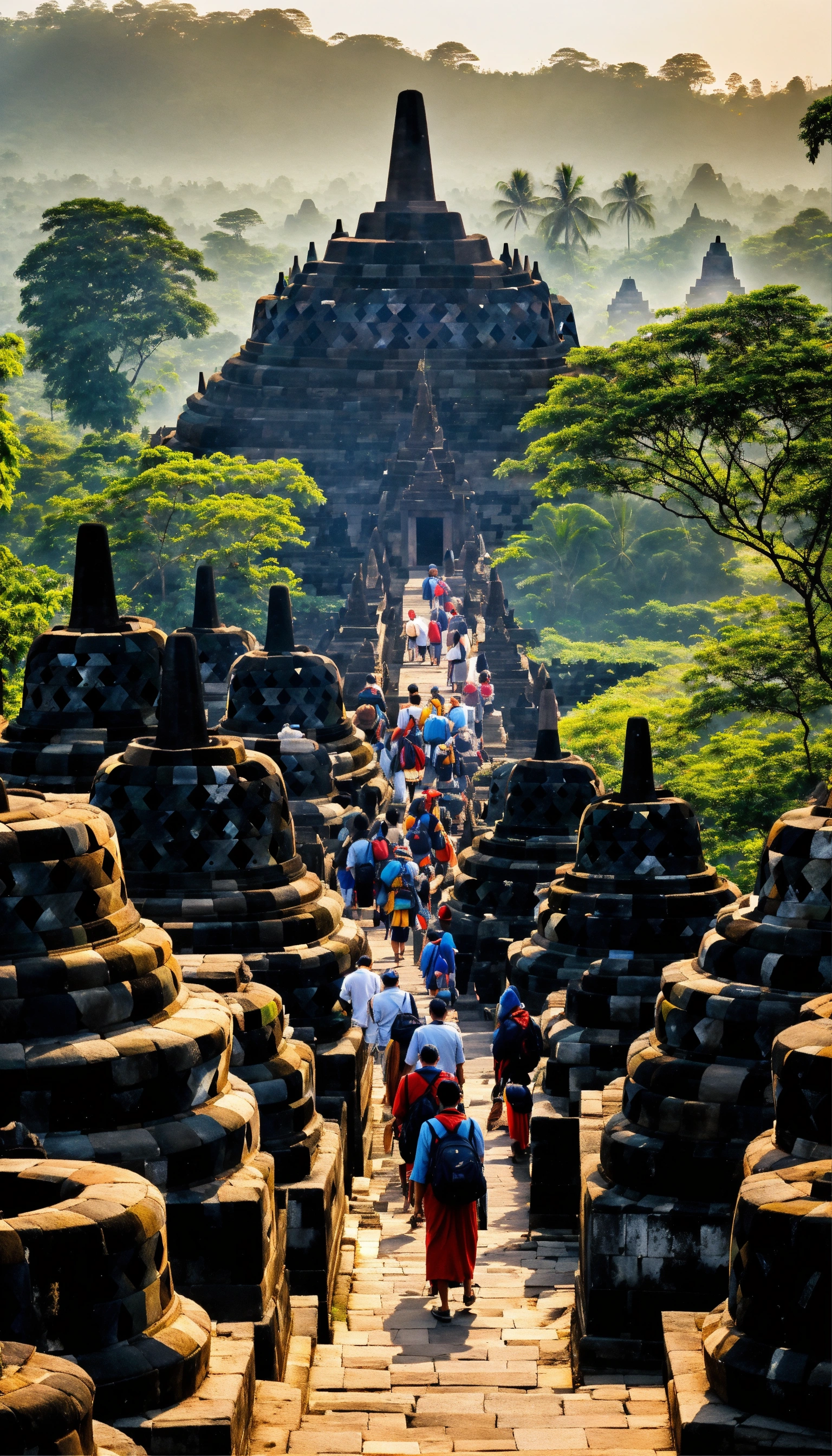 Lexica - Pilgrims walking through the Borobudur temple on a soul ...